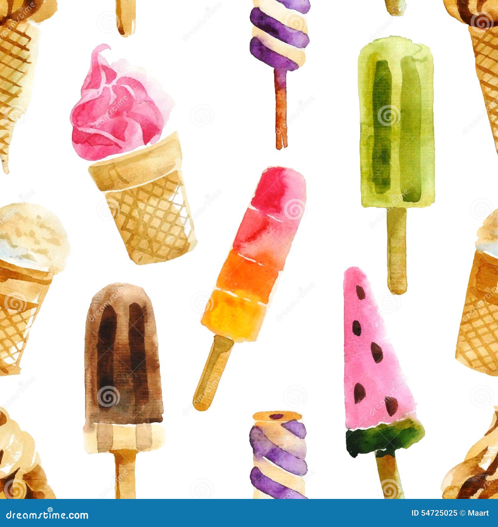 Watercolor Ice Cream Seamless Stock Vector - Illustration of brown ...