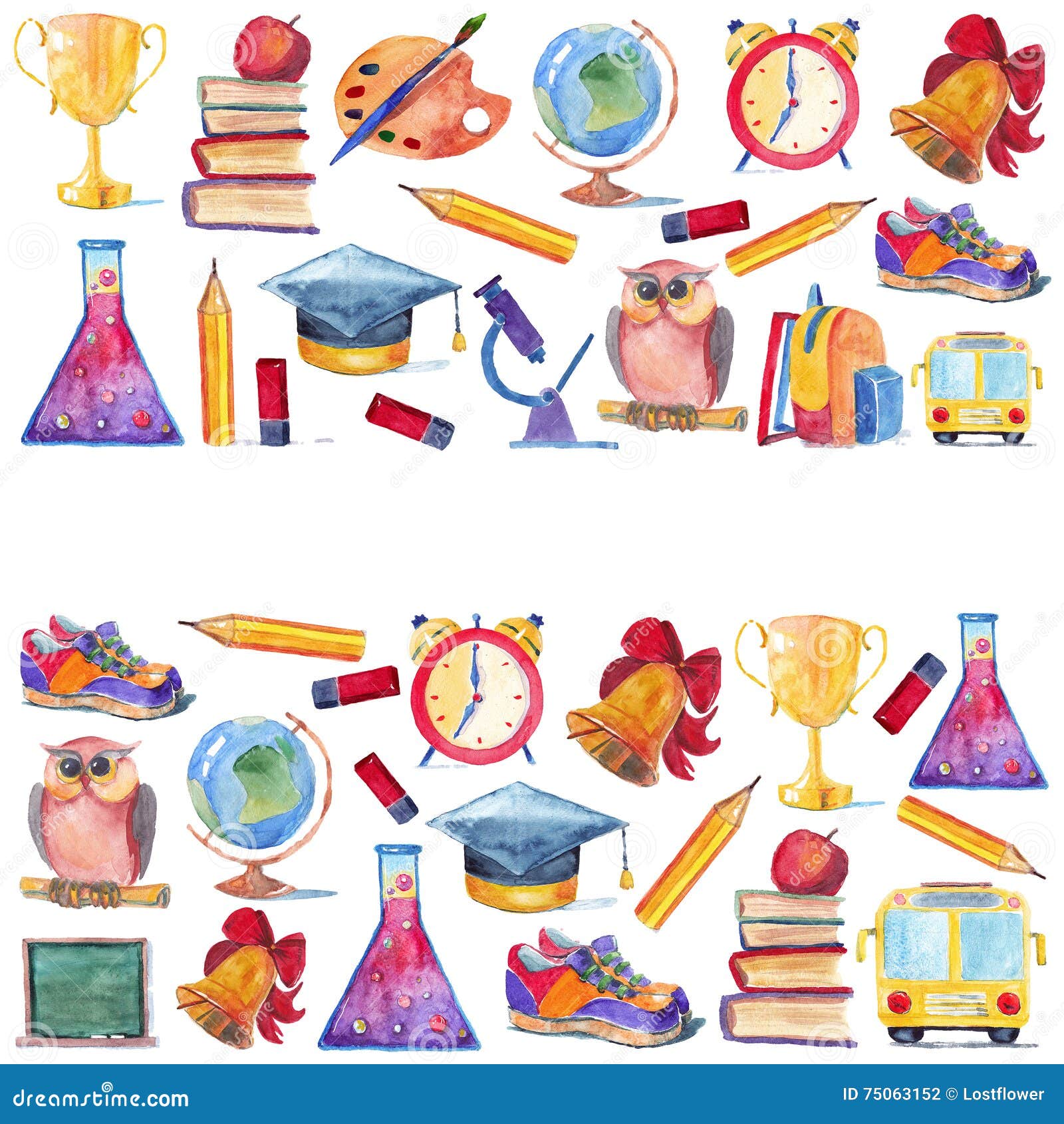 Watercolor Icons School and Education Stock Illustration - Illustration ...