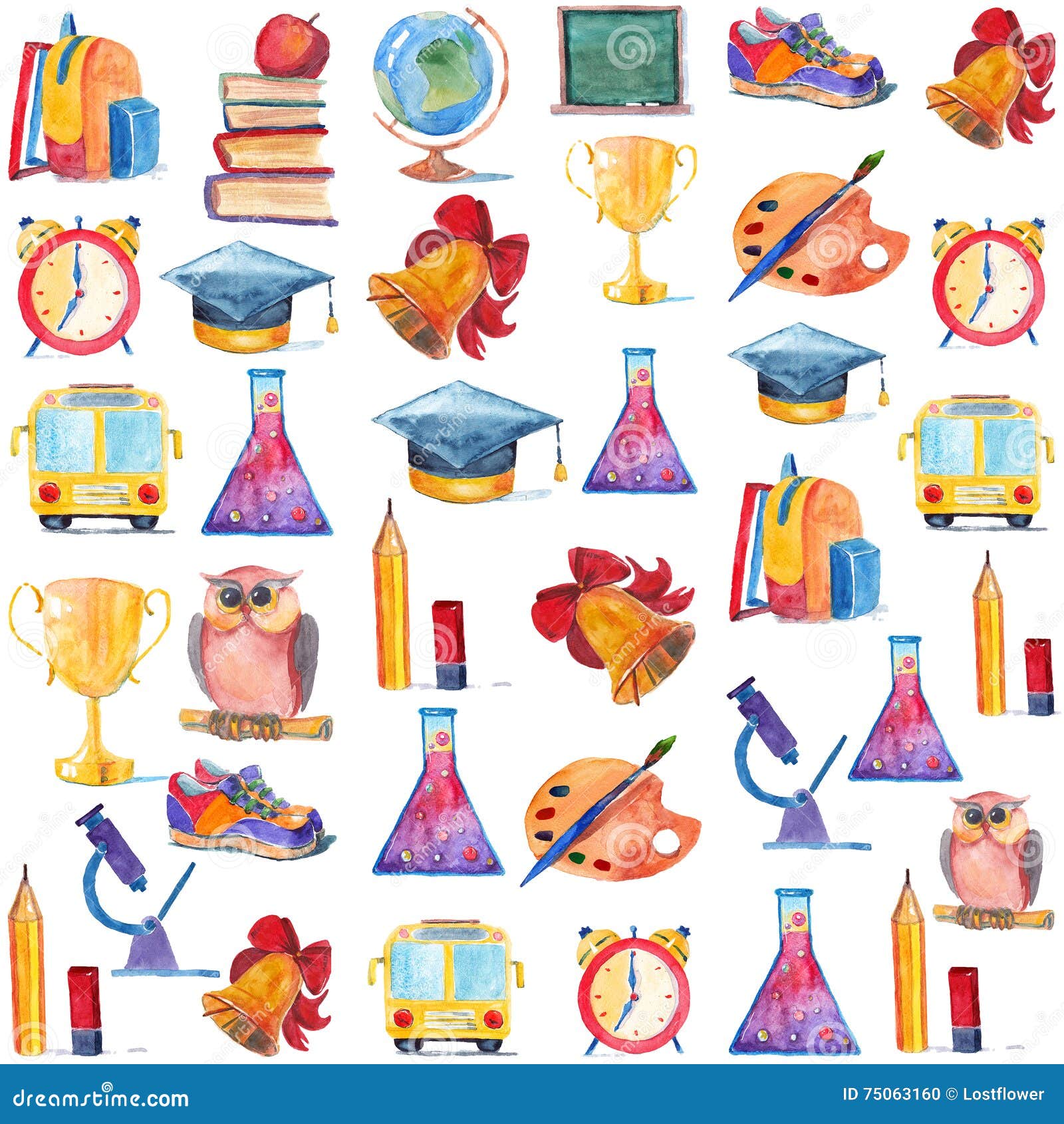 Watercolor Icons School and Education Stock Illustration - Illustration ...