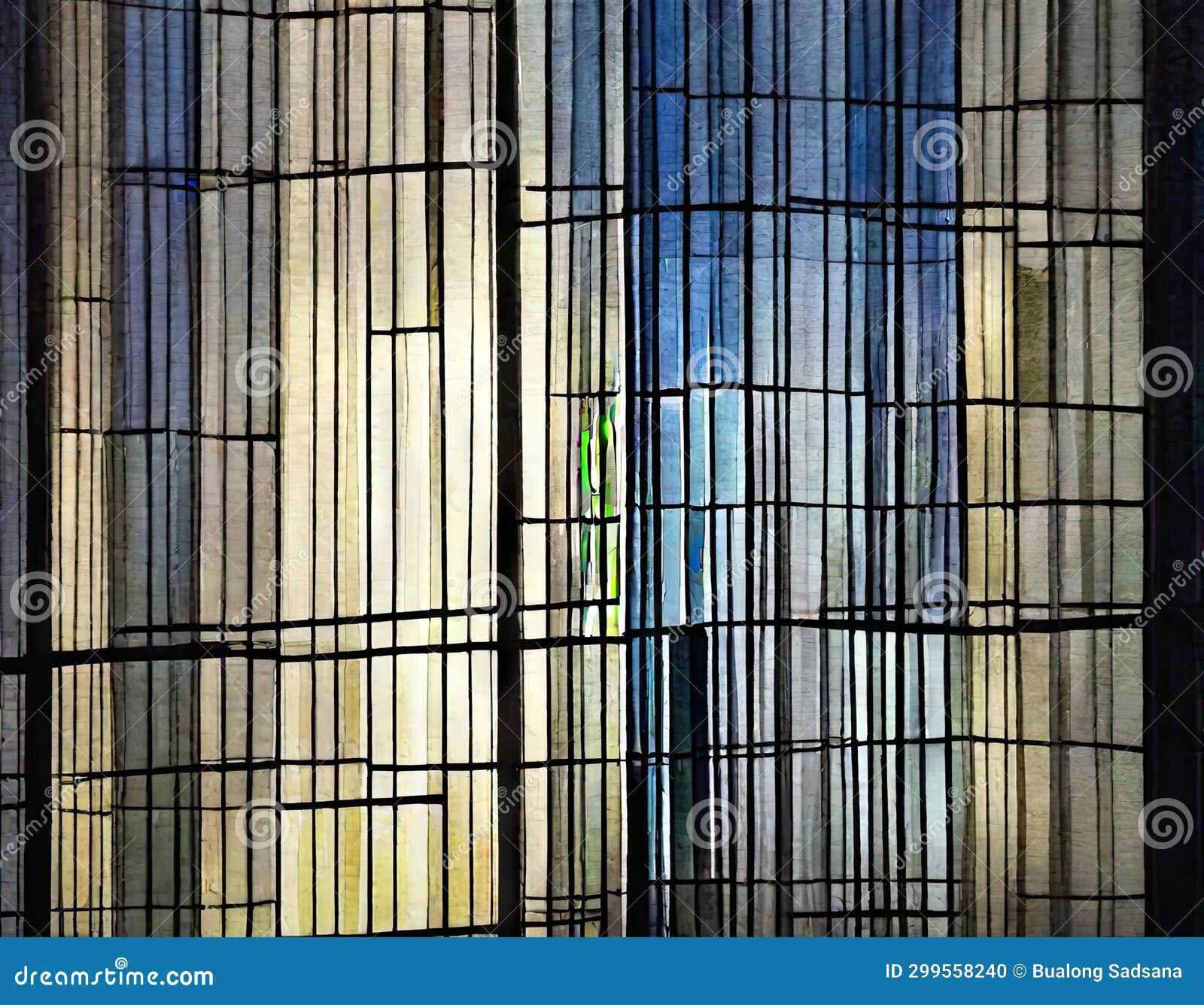 Watercolor of a of Illuminated Windows in a Skyscraper at Stock ...