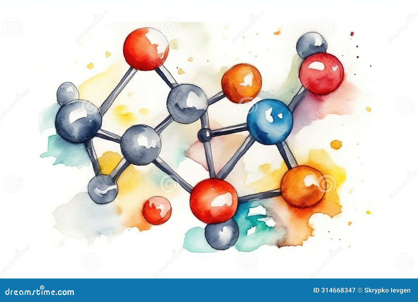 Watercolor Illustration of Atomic Model of Matter Stock Image - Image ...