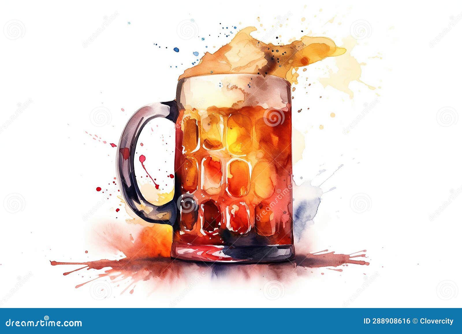 Watercolor Illustration of a Beer Mug Splash Stock Illustration ...