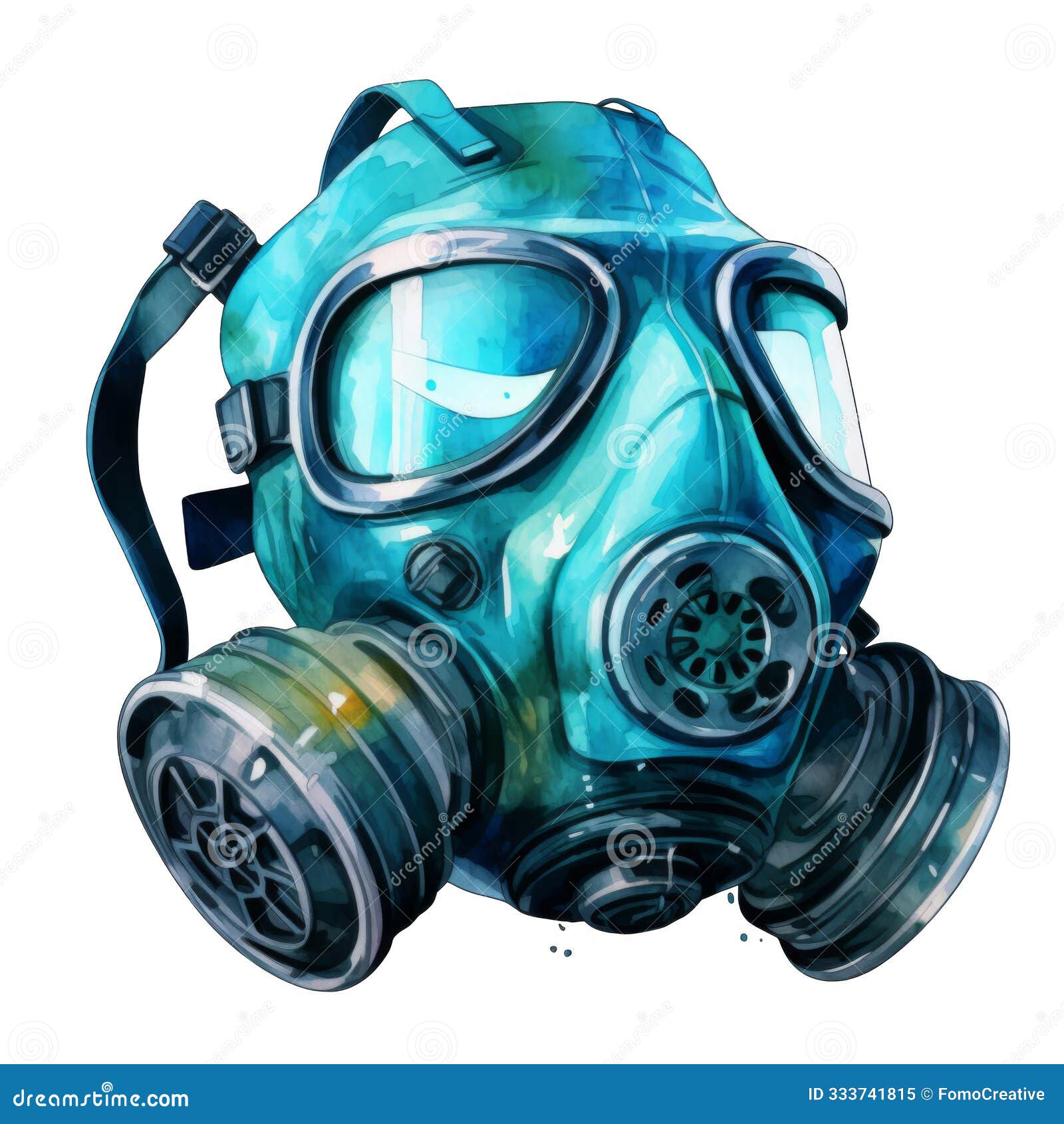Watercolor Illustration of a Blue Gas Mask Stock Illustration ...