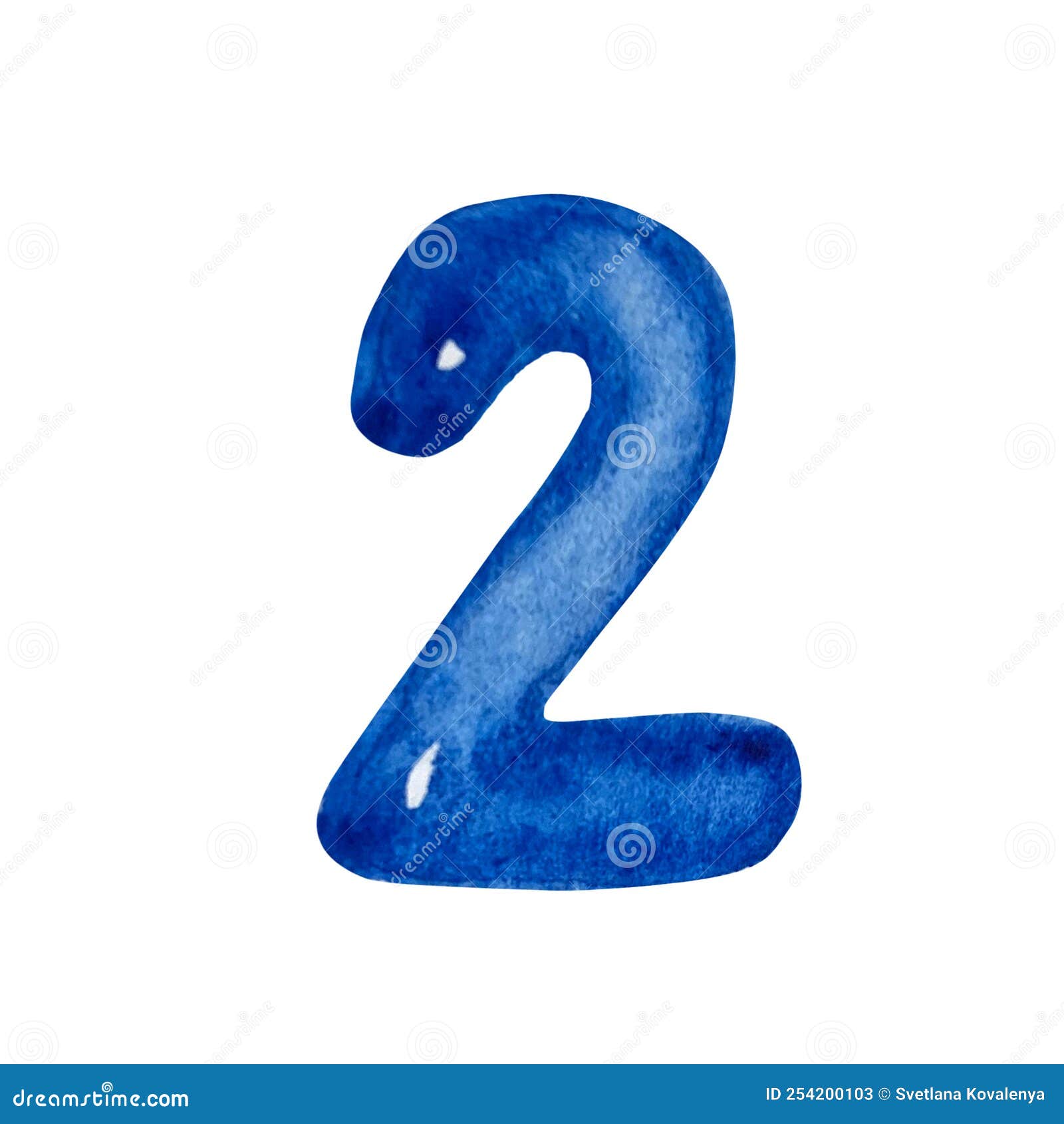 Watercolor Illustration Blue Number Two Stock Vector - Illustration of ...