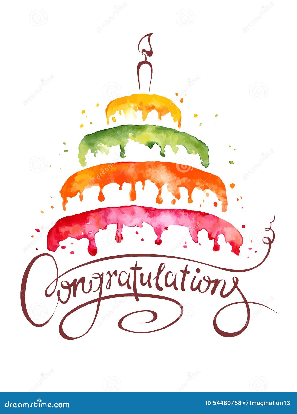 Watercolor Illustration -- Cake and Congratulations Stock Vector ...