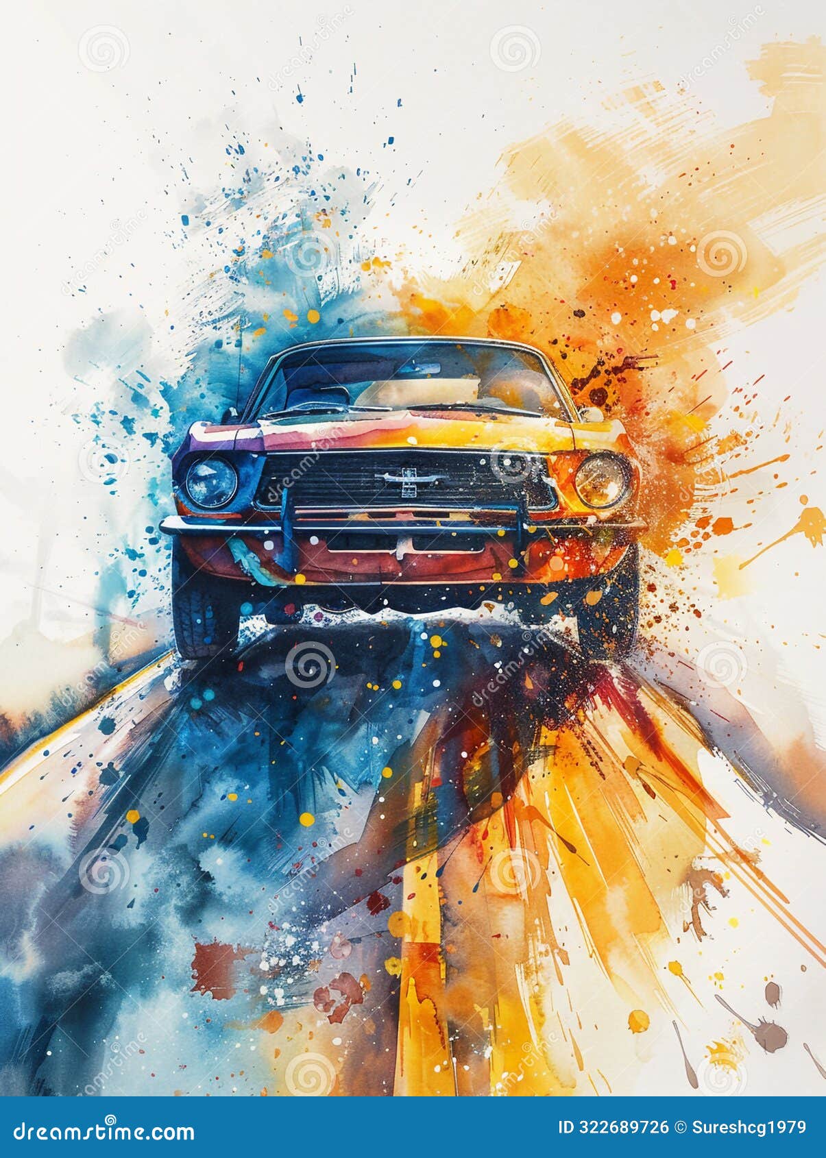 Watercolor Illustration of a Car Stock Illustration - Illustration of ...
