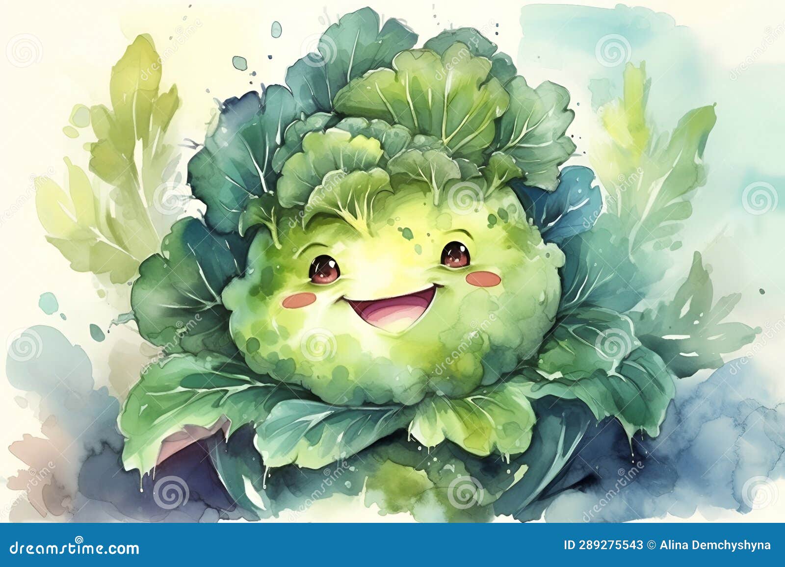 Watercolor Illustration of a Cheerful Cabbage Character 2 Stock ...