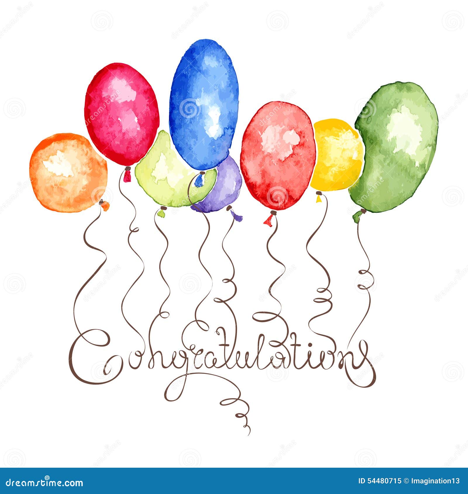 Watercolor Illustration -- Congratulation with Balloons Stock Vector ...