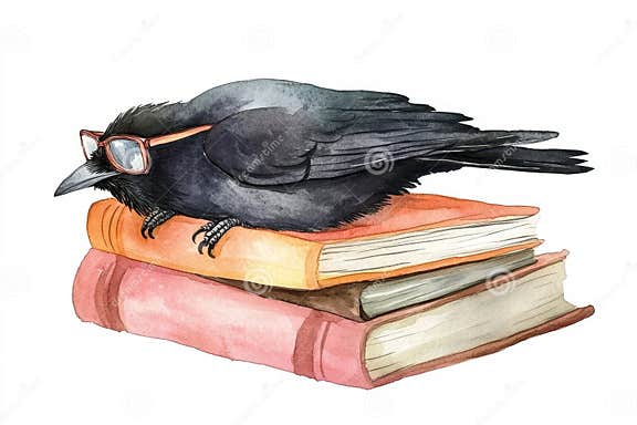 The Bookish Crow stock illustration. Illustration of glasses - 337846834