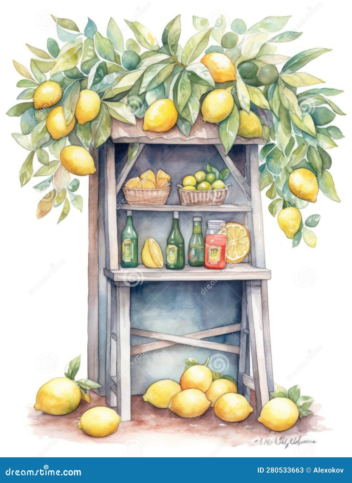 Watercolor Illustration of a Cute Lemonade Stand on White Background ...