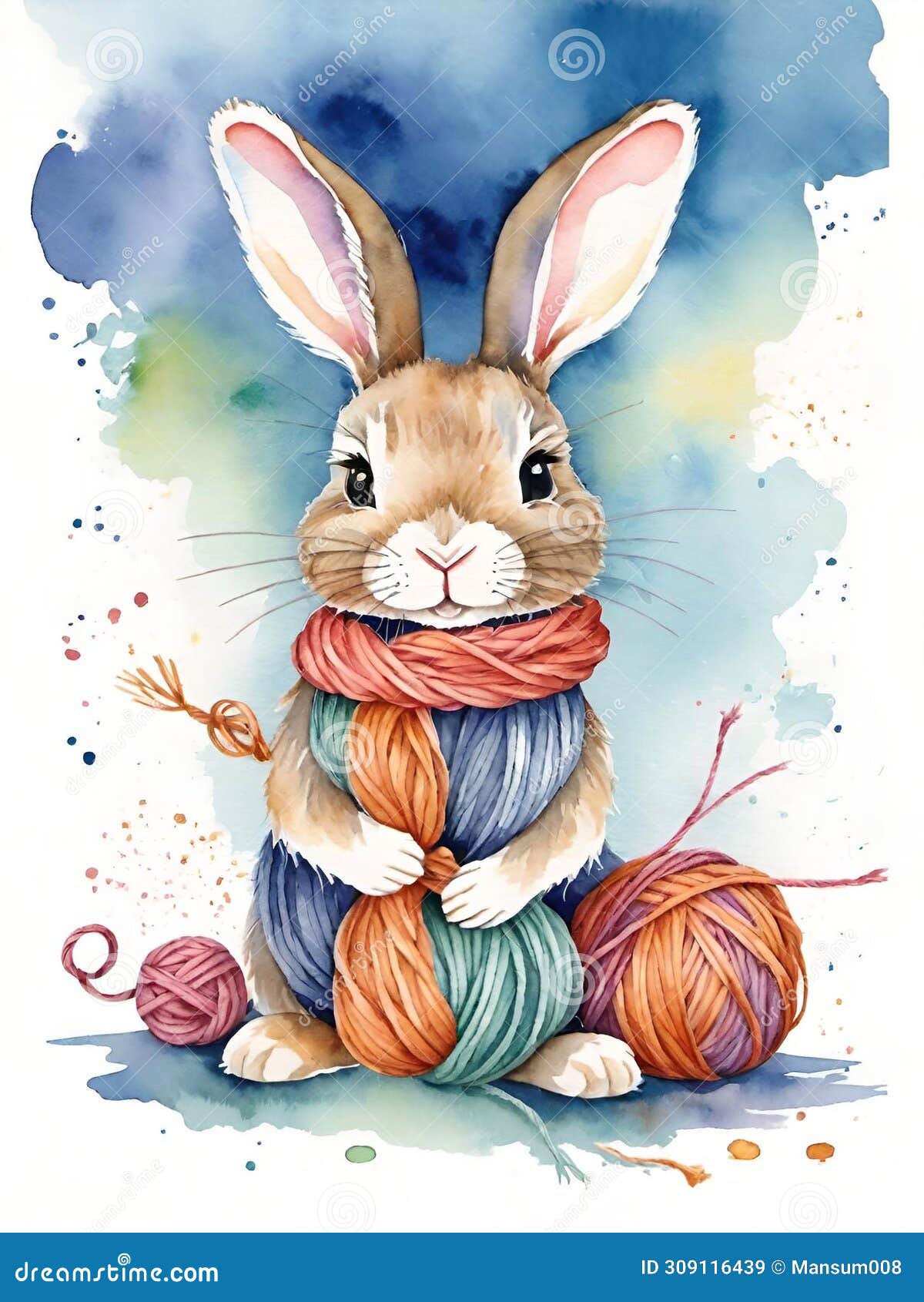Watercolor Illustration with a Cute Rabbit. Hand Drawn Illustration ...