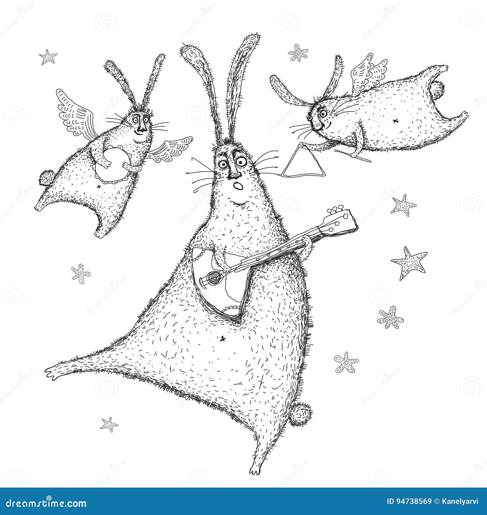 Watercolor Illustration, Dancing and Singing Rabbits. Stock ...