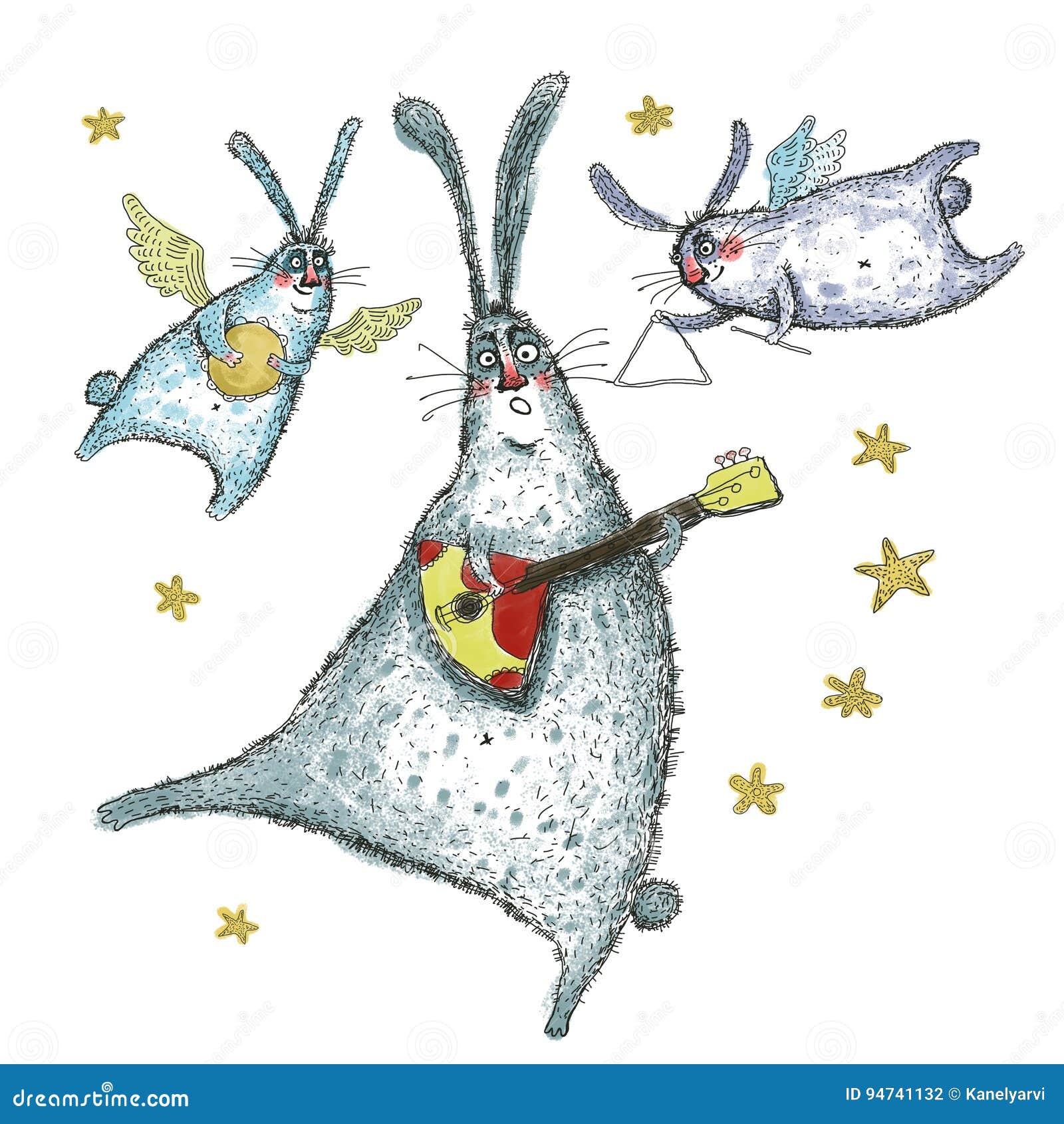 Watercolor Illustration, Dancing and Singing Rabbits. Stock ...