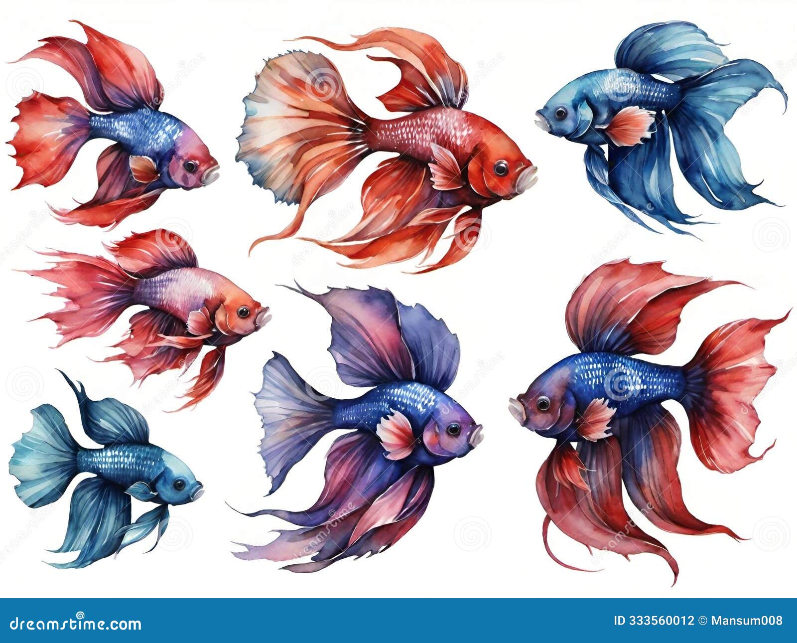 Watercolor Illustration with Different Color Fish on White Stock ...