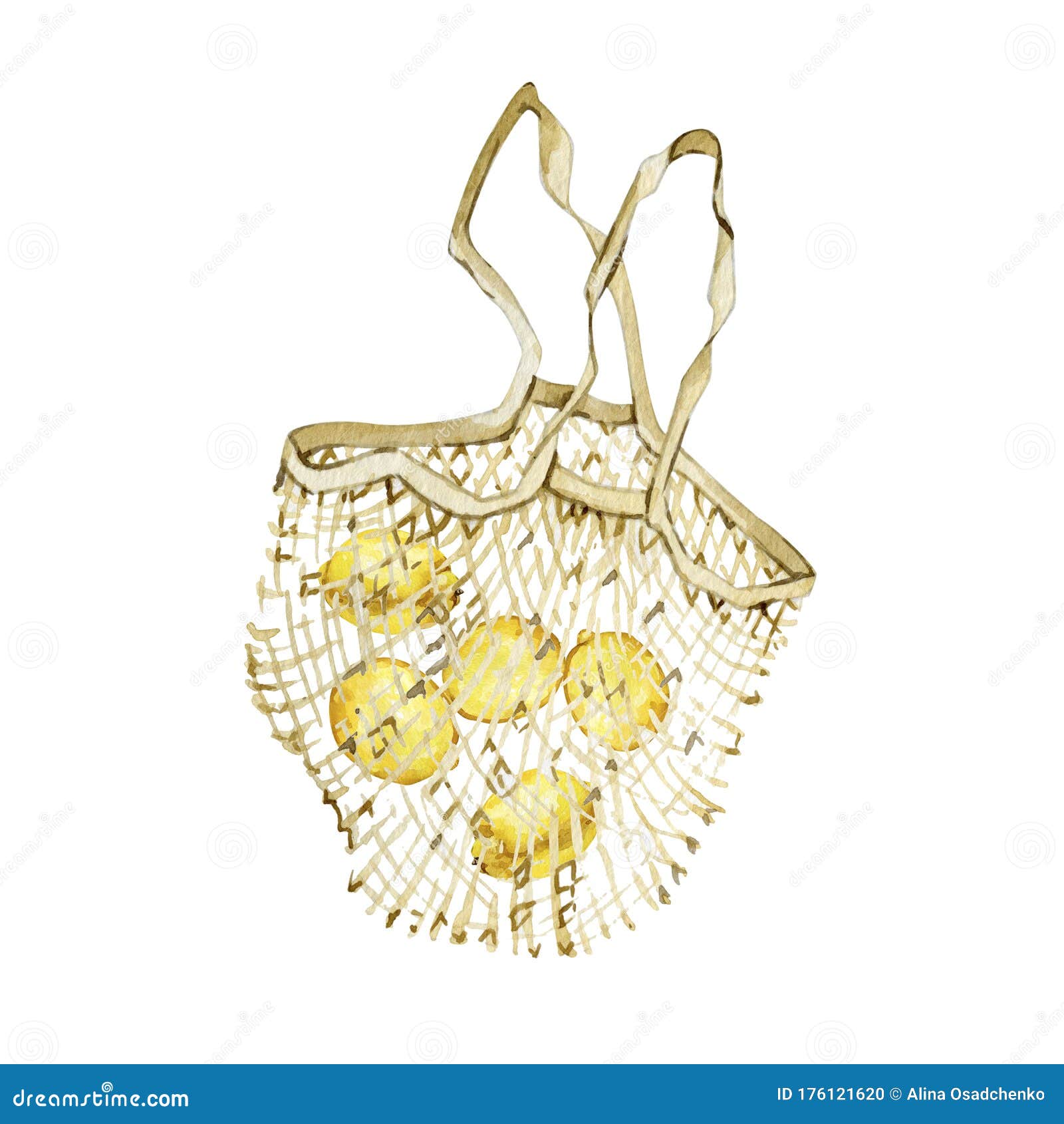Watercolor Illustration Eco Friendly String Bag Stock Illustration ...