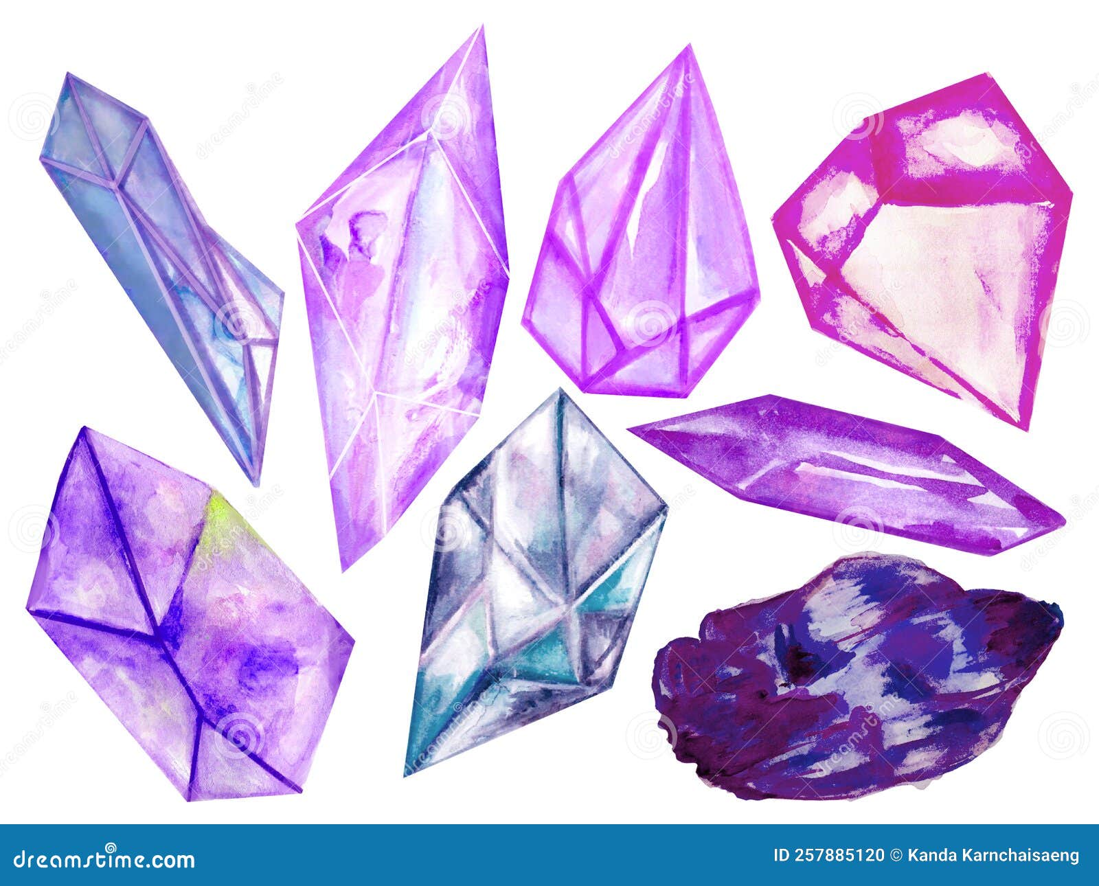 Watercolor Illustration Element Isolate Colorful Crytal Gemstone Stock ...