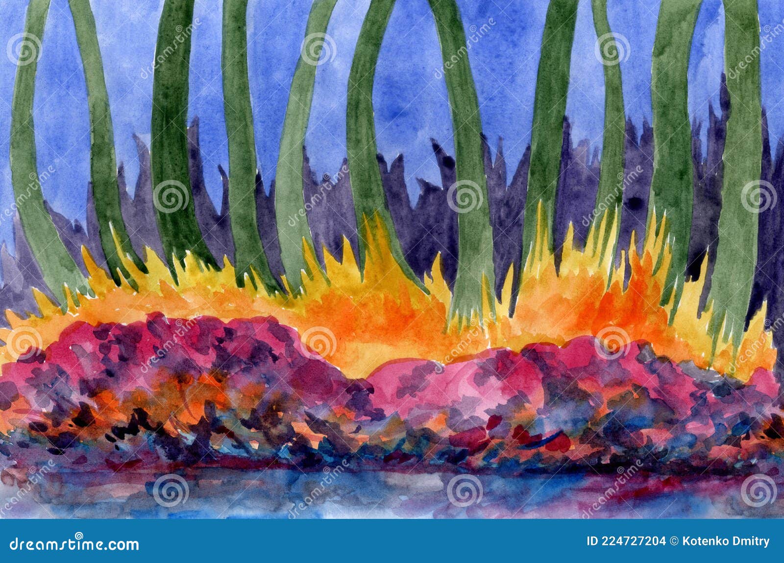 Fire in the Forest. Natural Disaster, Fire Devours Trees. Stock ...