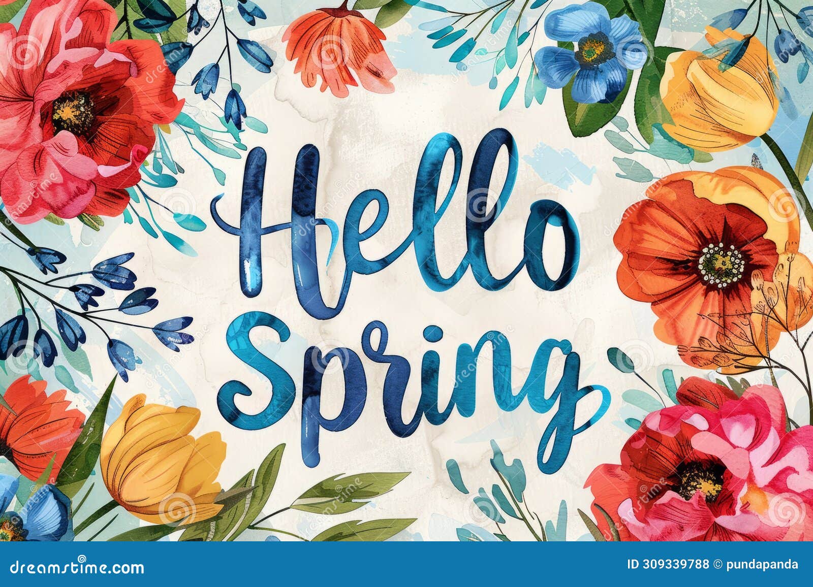 Watercolor Illustration of a Frame of Spring Flowers, Inside the Text ...