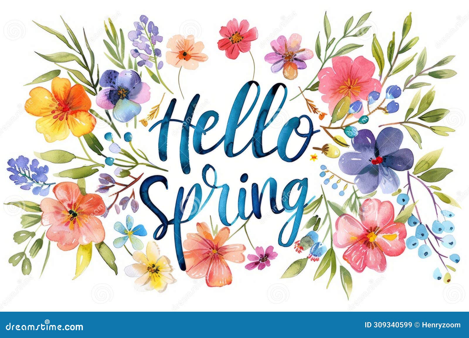 Watercolor Illustration of a Frame of Spring Flowers, Inside the Text ...