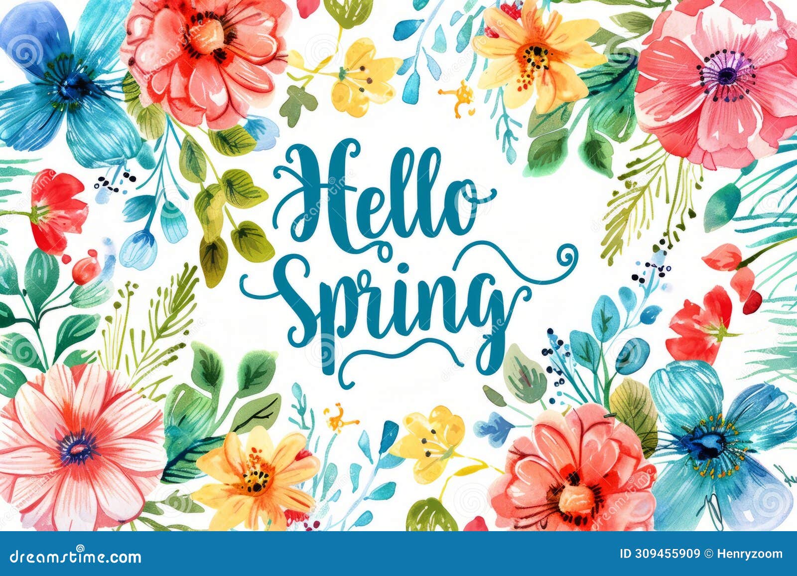 Watercolor Illustration of a Frame of Spring Flowers, Inside the Text ...