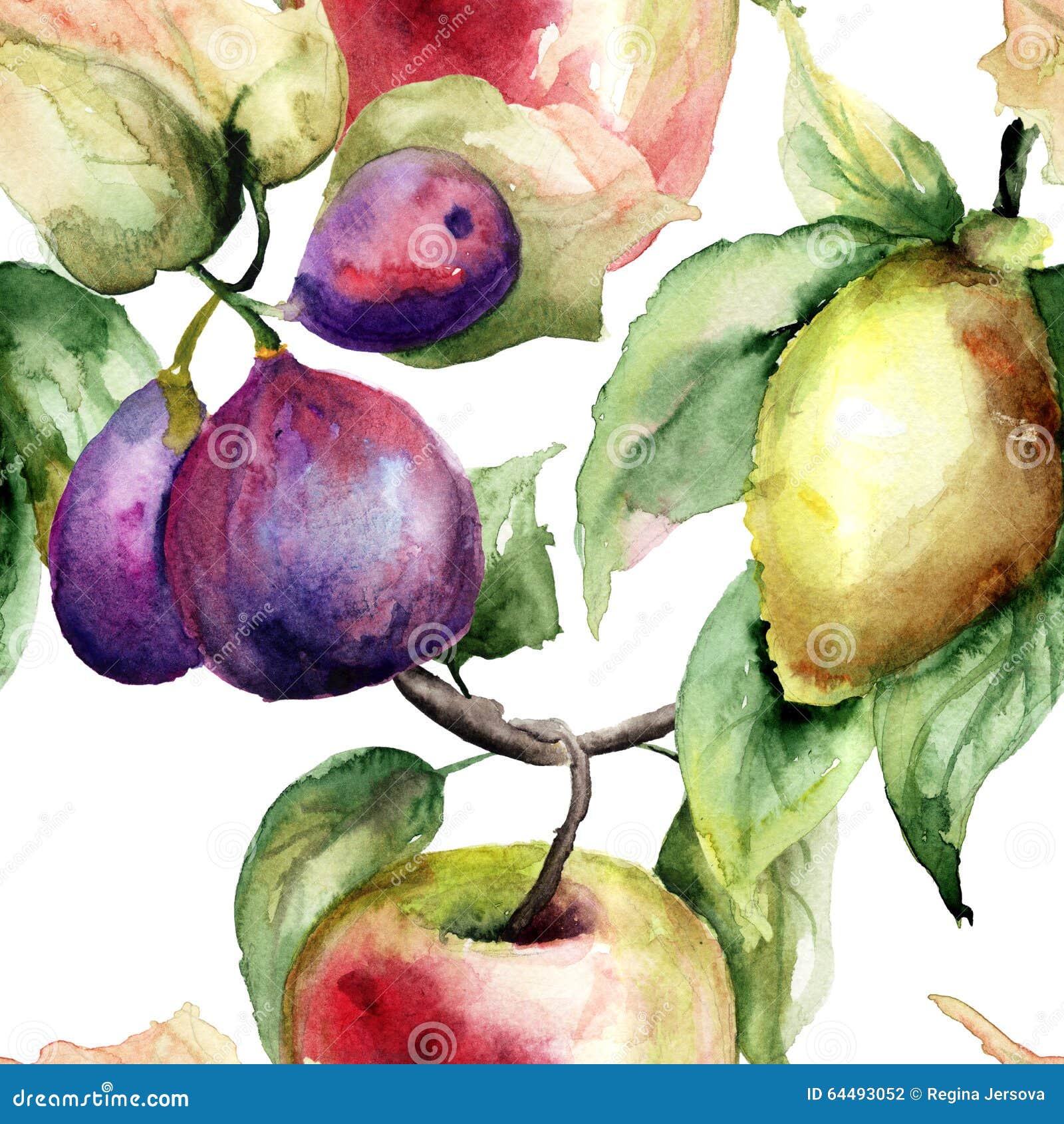 Watercolor Illustration of Fruits Stock Illustration - Illustration of ...