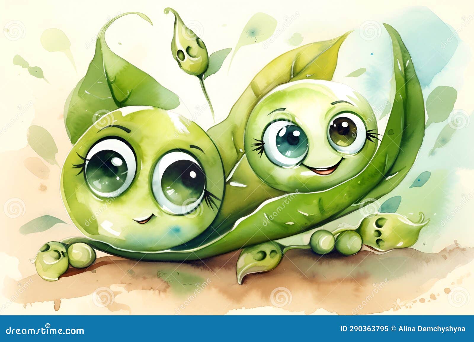 Watercolor Illustration of a Funny Pea Character 2 Stock Illustration ...