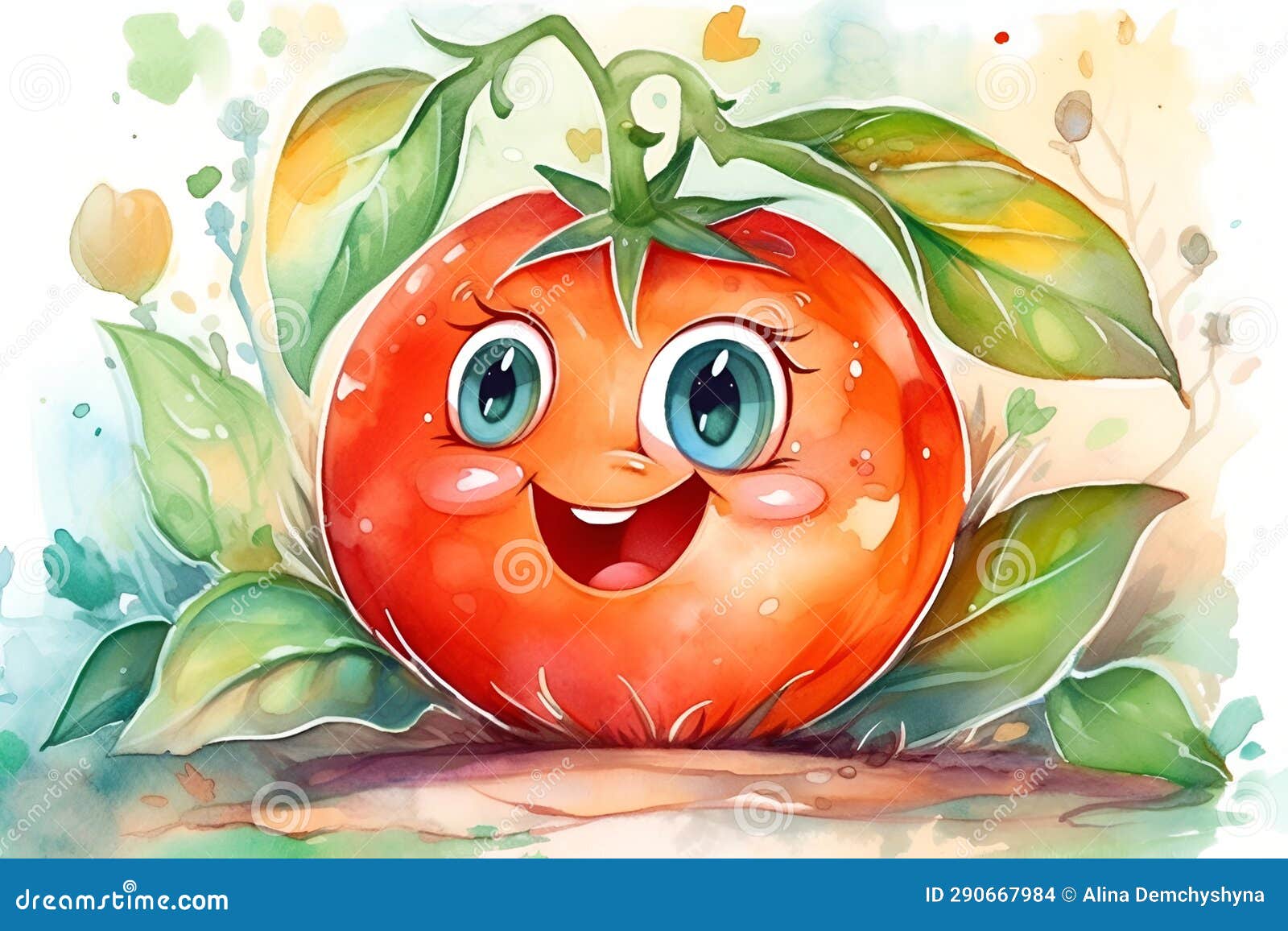Watercolor Illustration of a Funny Tomato Character Stock Illustration ...