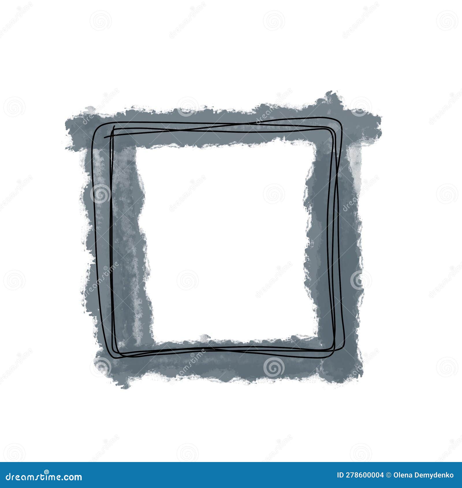 Watercolor Illustration of a Gray Doodle Frame and a Square Background ...