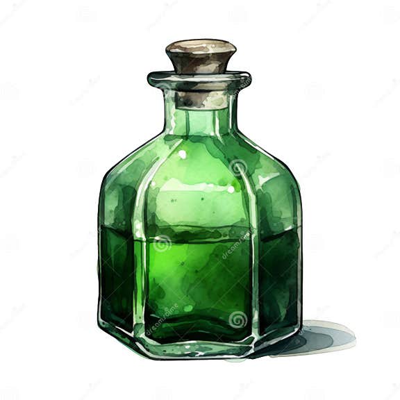 A Watercolor Illustration of a Green Glass Bottle with a Cork Stock ... A Watercolor Illustration of a Green Glass Bottle with a Cork Stock ...