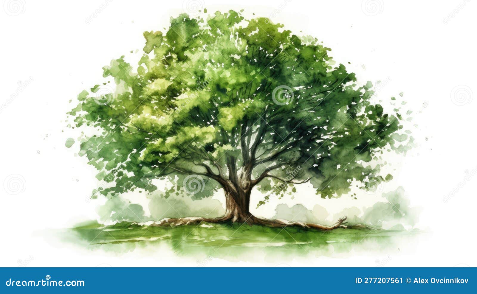 Watercolor Illustration of a Green Tree for Invitations and Posters ...