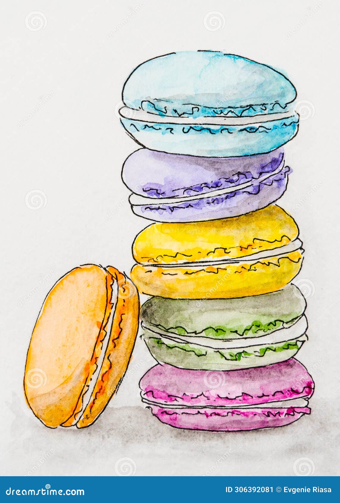 Watercolor Illustration of Hand Painted Colorful Macaroons. Stock Image ...