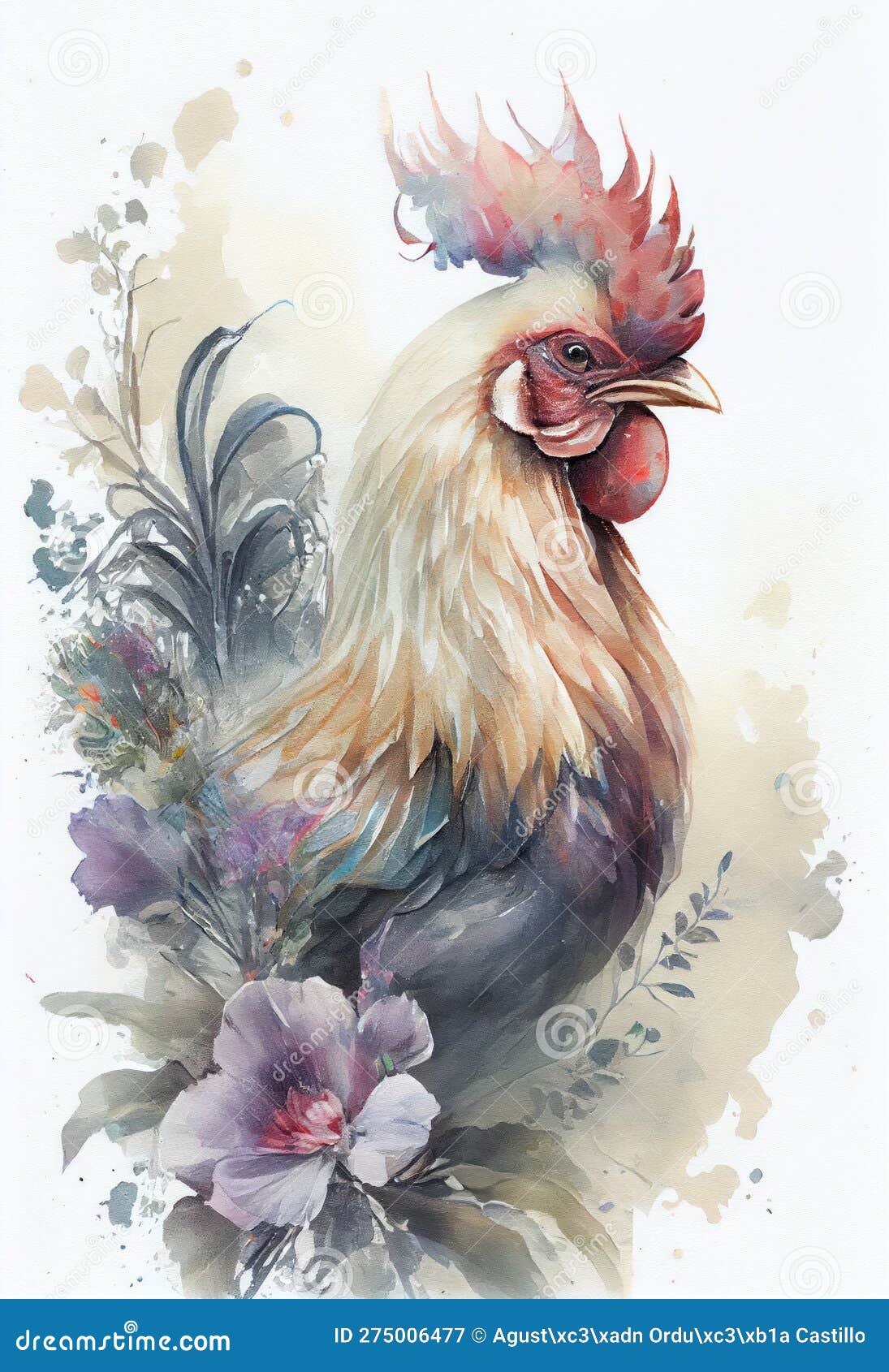 Watercolor Illustration of a Handsome Free Range Rooster. Stock ...