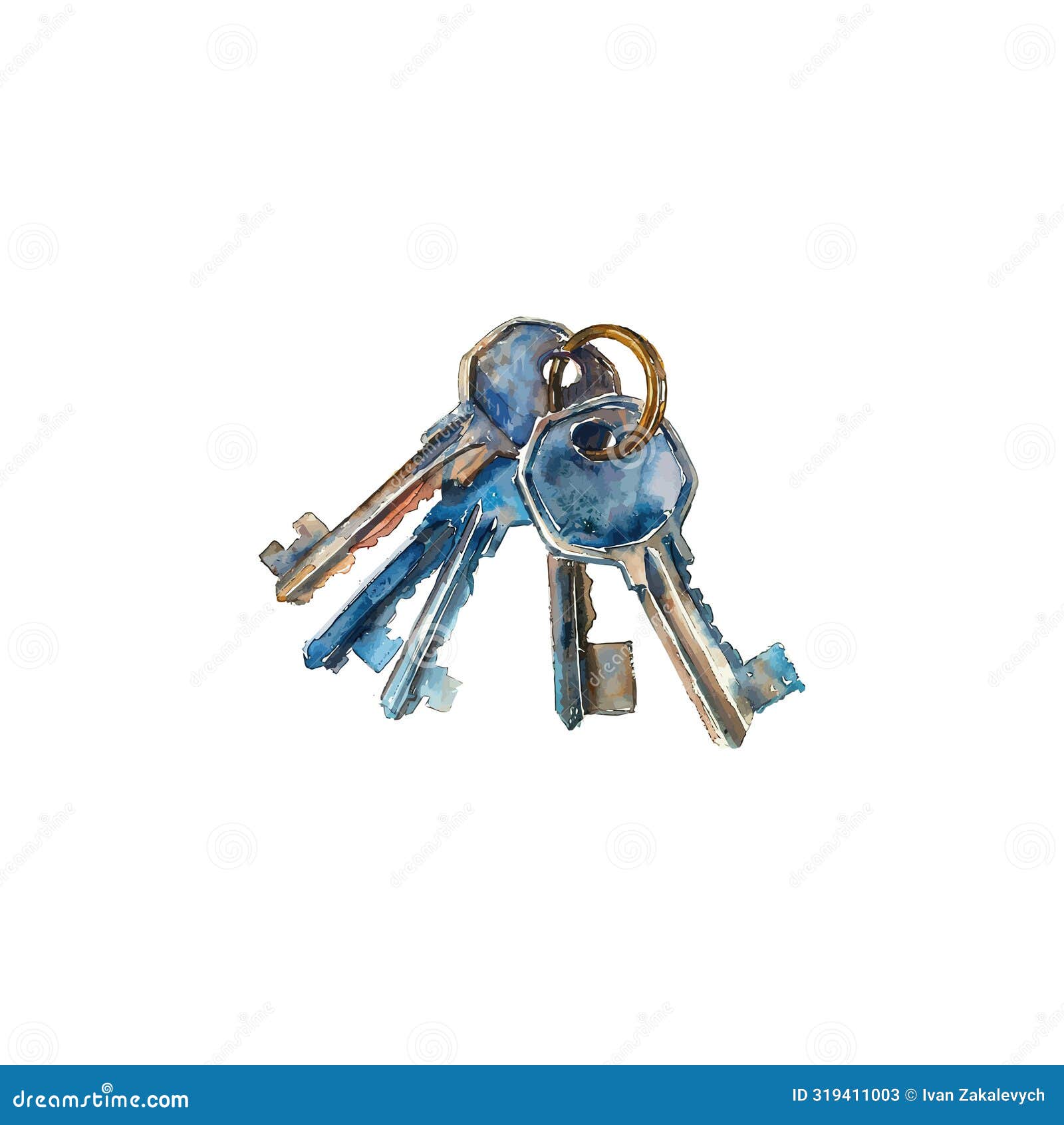 Watercolor Illustration of Keyring with Keys. Vector Illustration ...