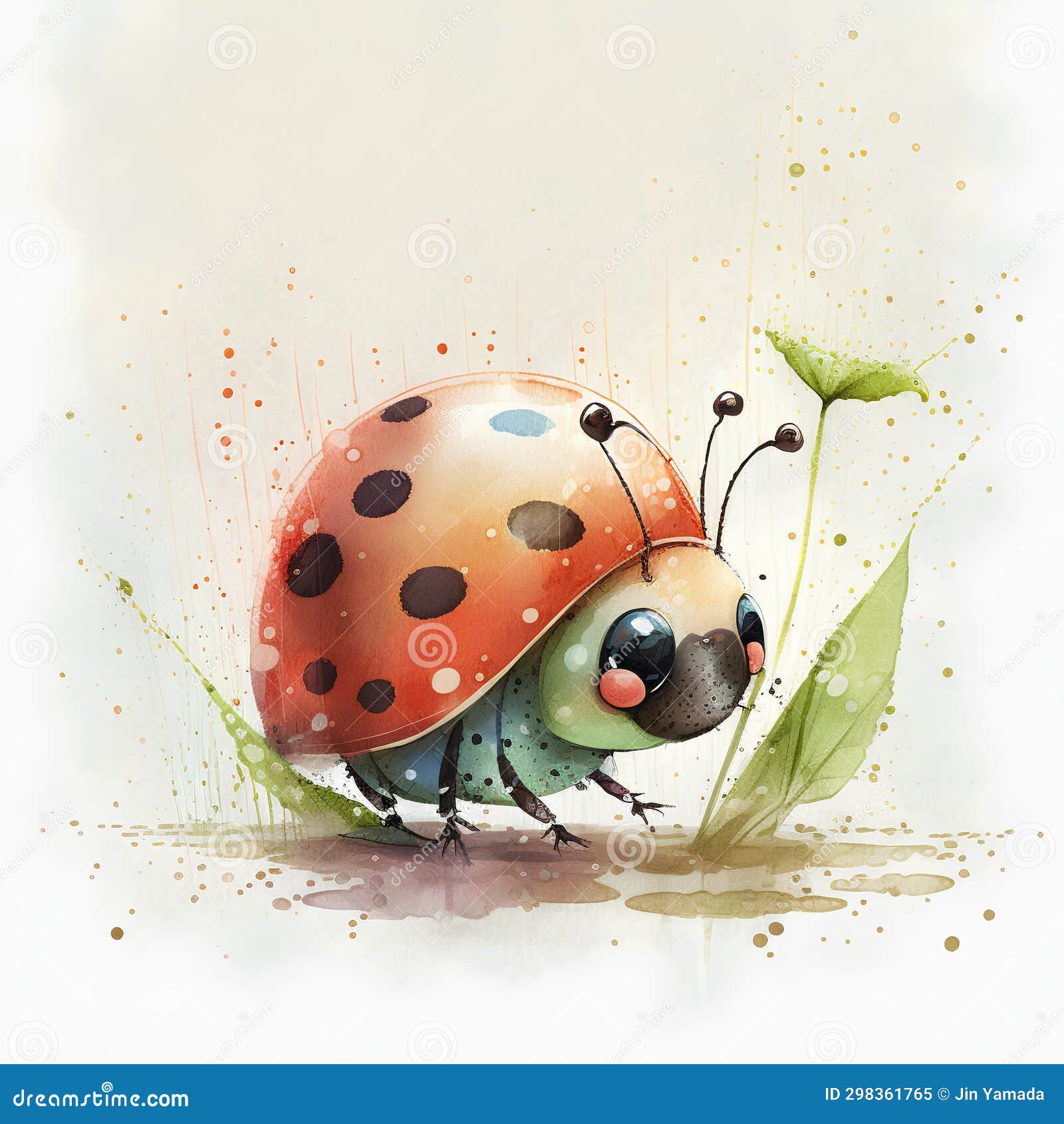 Watercolor Illustration of a Ladybug in the Grass. Hand-drawn ...