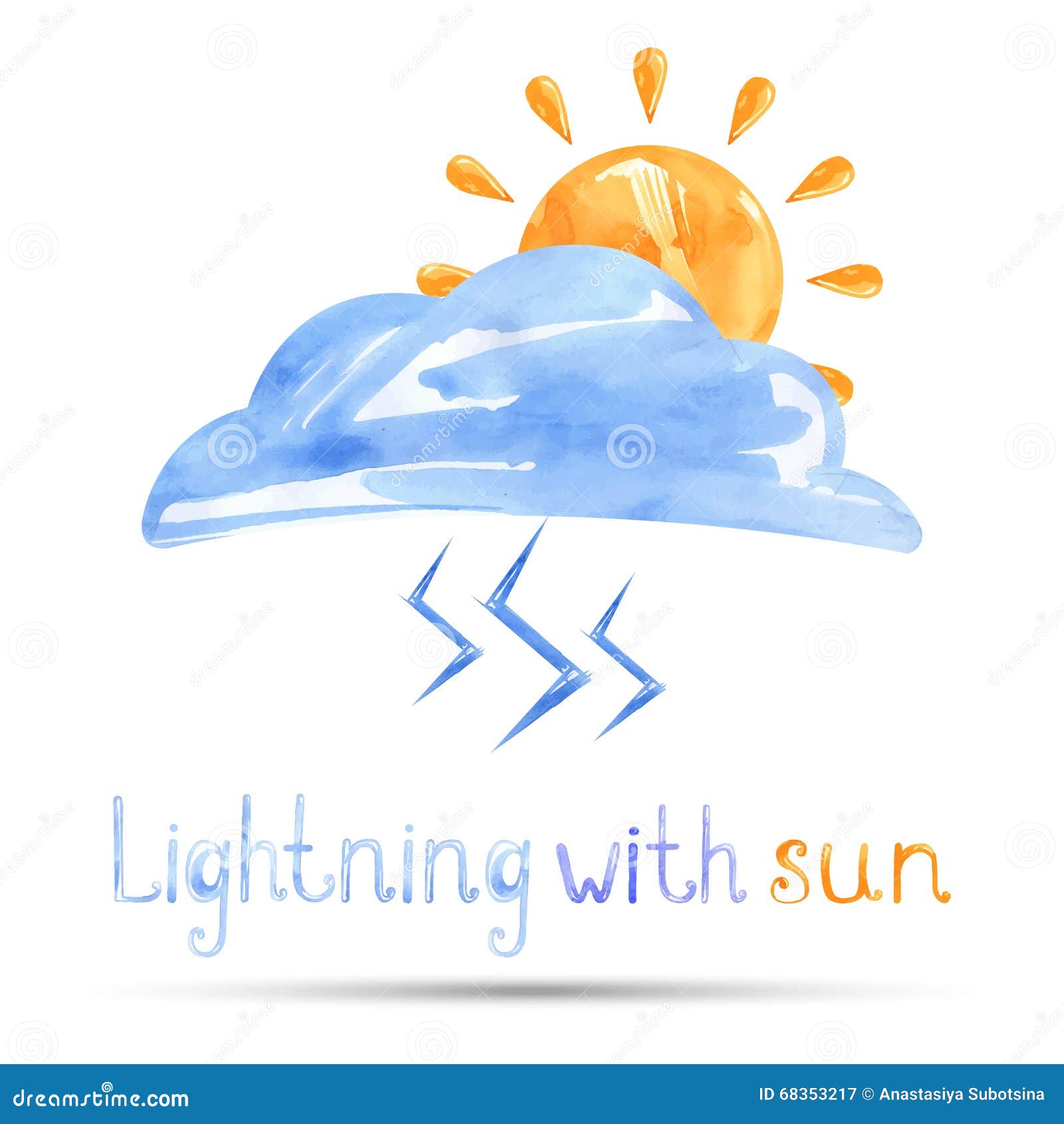 Watercolor Illustration of Lightning with the Sun. Stock Vector ...