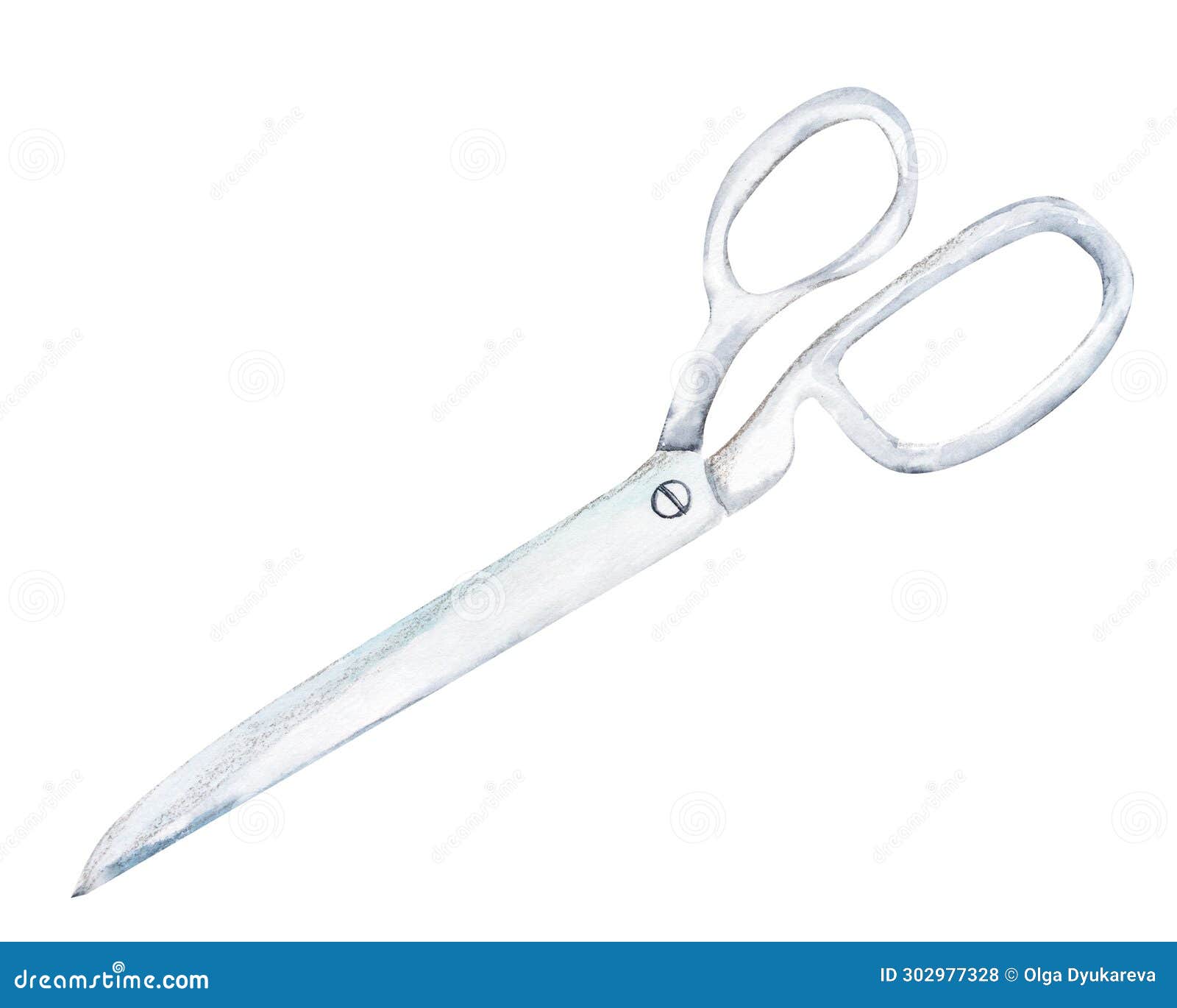 Watercolor Illustration of Metal Tailor Scissors for Sewing Stock ...