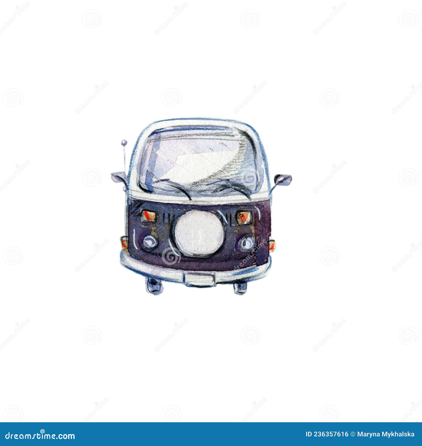 Watercolor Illustration of Microbus Stock Illustration - Illustration ...