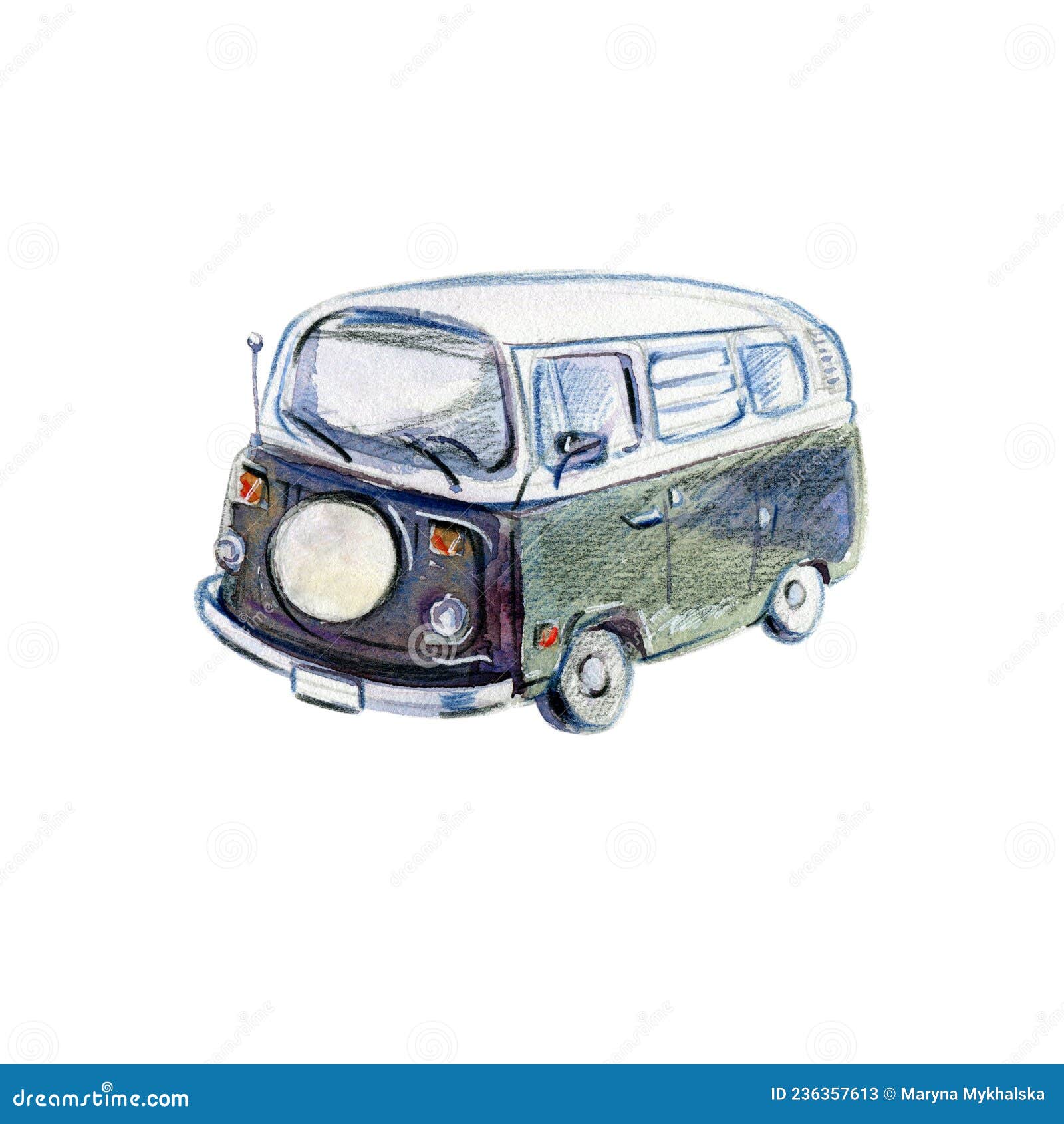 Watercolor Illustration of Microbus Stock Illustration - Illustration ...