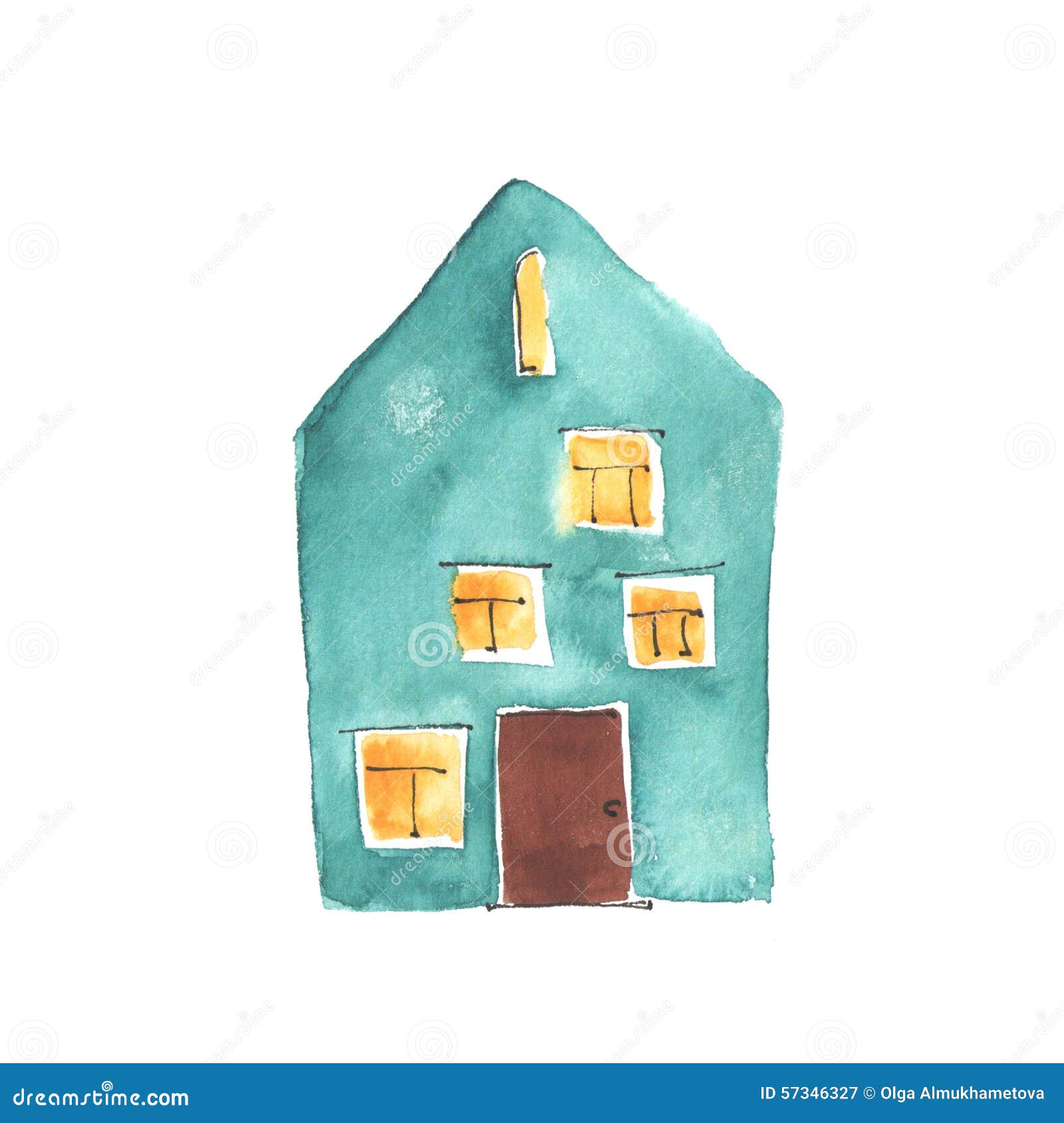 Turquoise House With Balcony And Bushes, Front Yard With Fence And ...