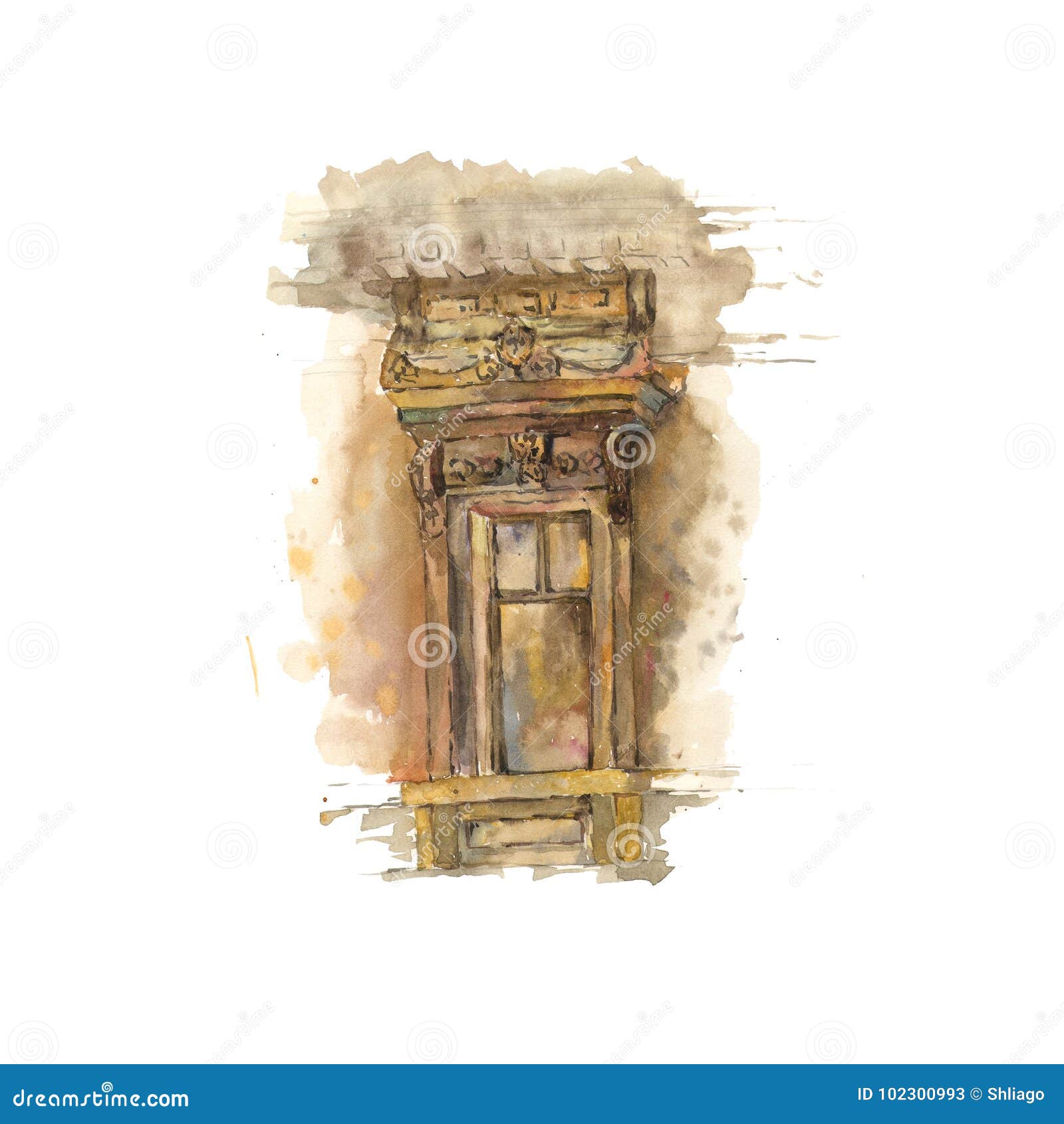 Watercolor Illustration of an Old Window. Sketch Stock Illustration ...