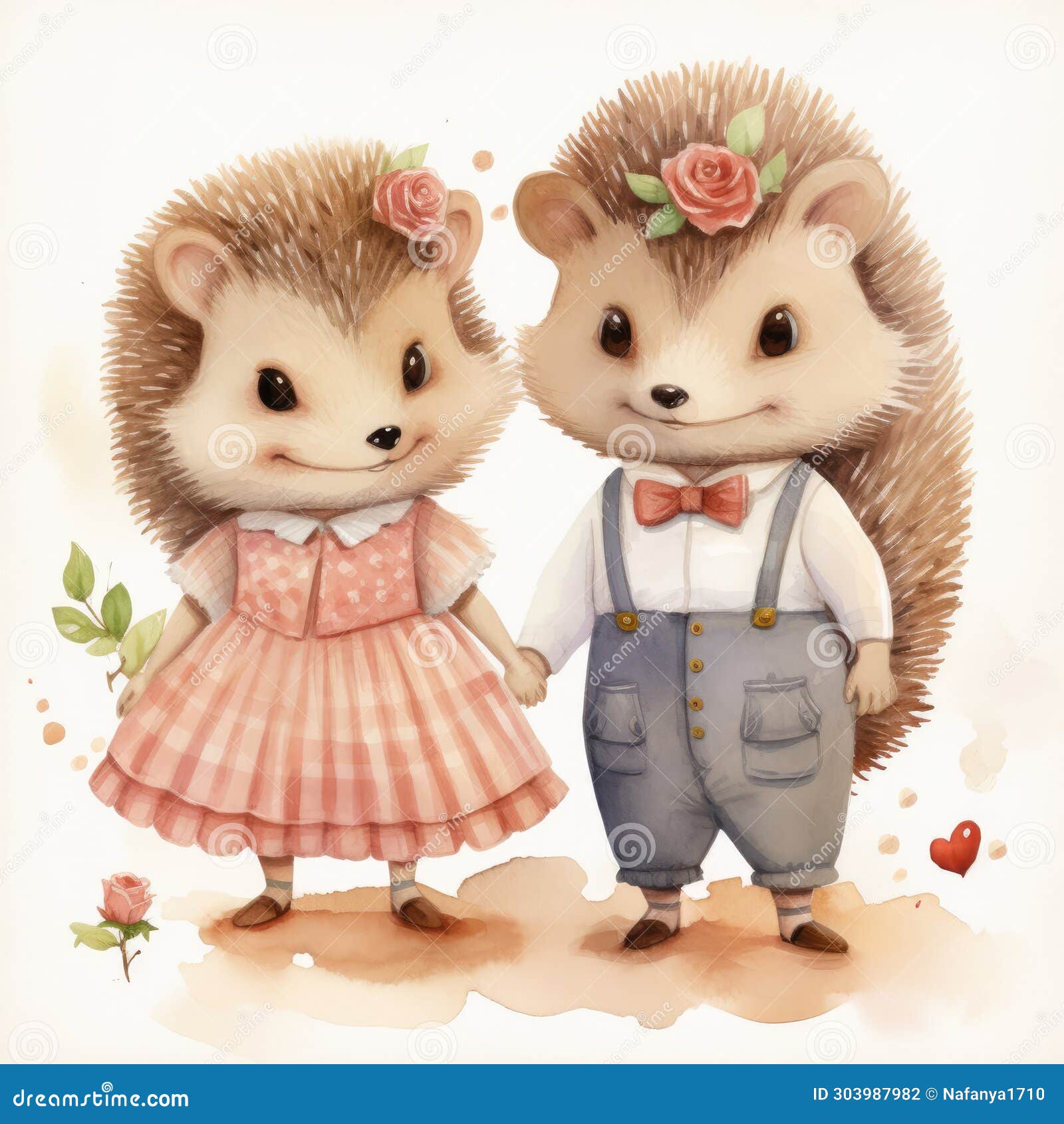 Watercolor Illustration of a Pair of Hedgehogs in Love on a White ...