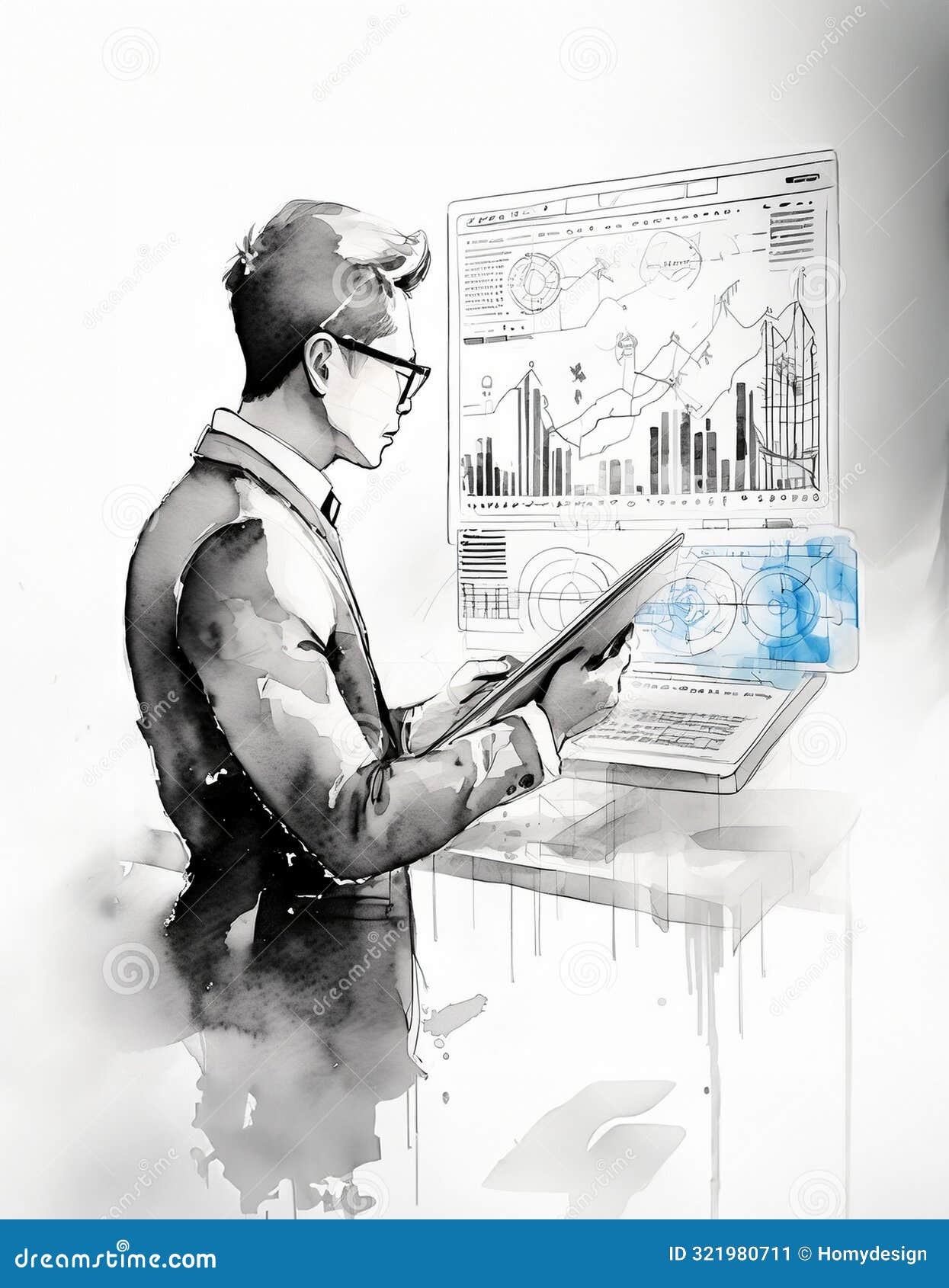 Analytical Mind at Work: Merging Art with Data Stock Illustration - Illustration of statistics ...