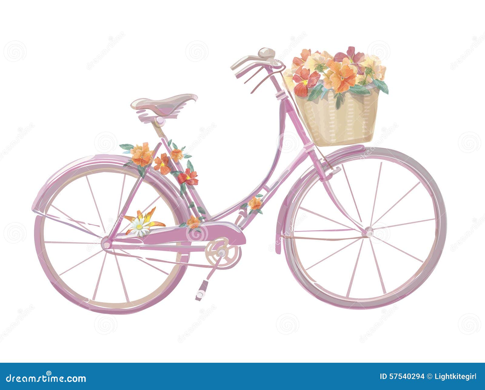 Watercolor Illustration of a Pink Bicycle with Stock Vector ...