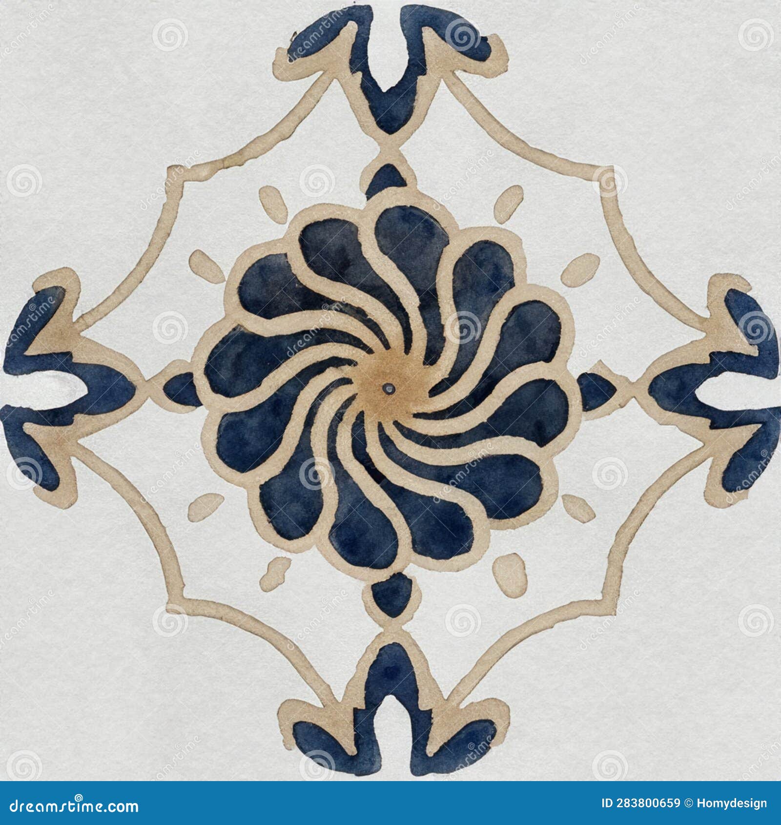 Watercolor Illustration of Portuguese Ceramic Tiles Pattern Stock ...