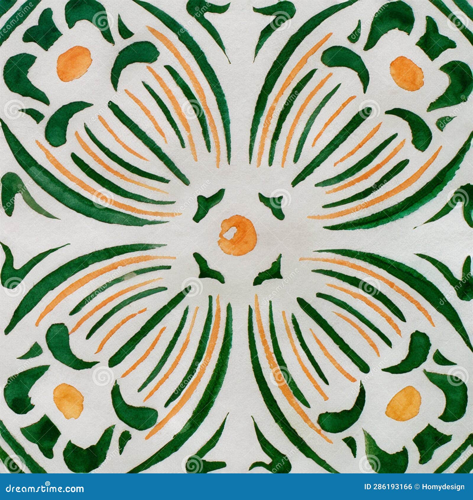 Watercolor Illustration of Portuguese Ceramic Tiles Pattern Stock Photo ...