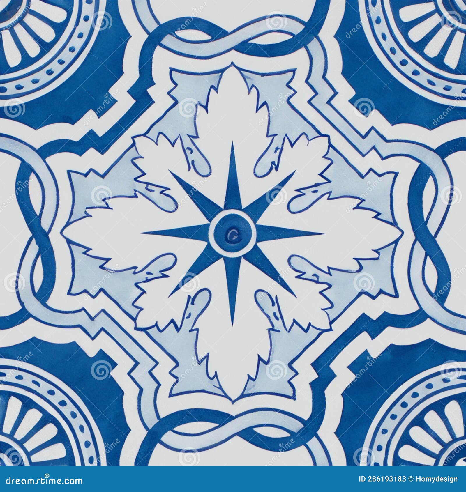 Watercolor Illustration of Portuguese Ceramic Tiles Pattern Stock ...