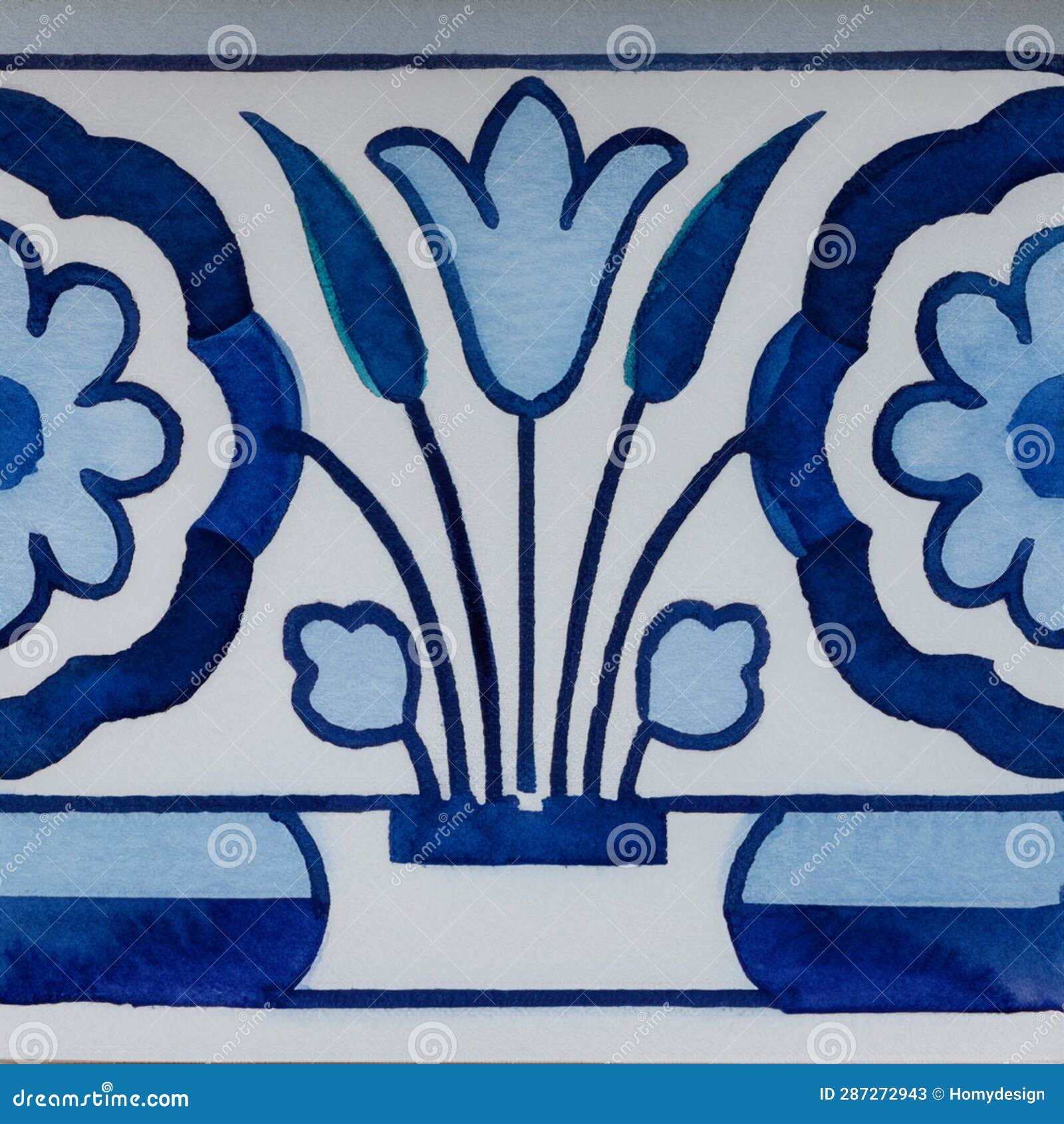 Watercolor Illustration of Portuguese Ceramic Tiles Pattern Stock Image ...