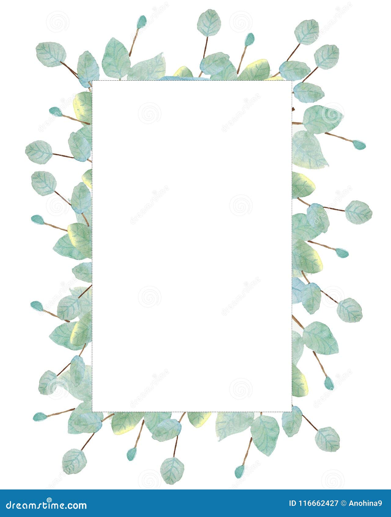 Watercolor Illustration in a Rectangular Frame Made of Branches Stock ...