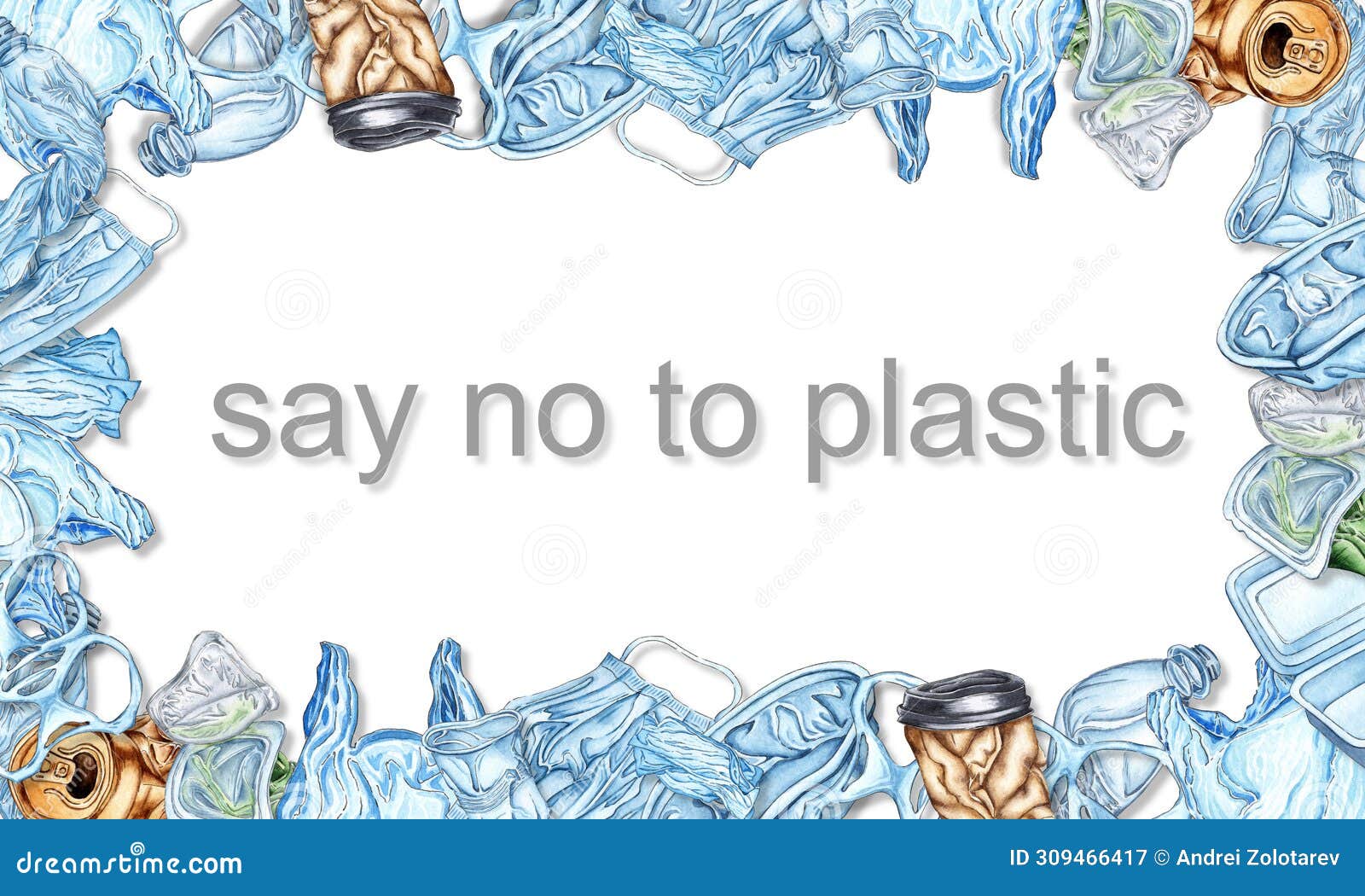 Rectangular Frame Plastic Trash Watercolor Stock Illustration ...