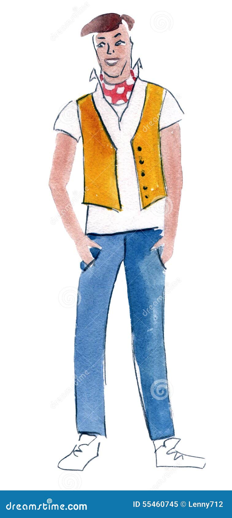 Watercolor Illustration of a Retro Stylish Man Stock Illustration ...
